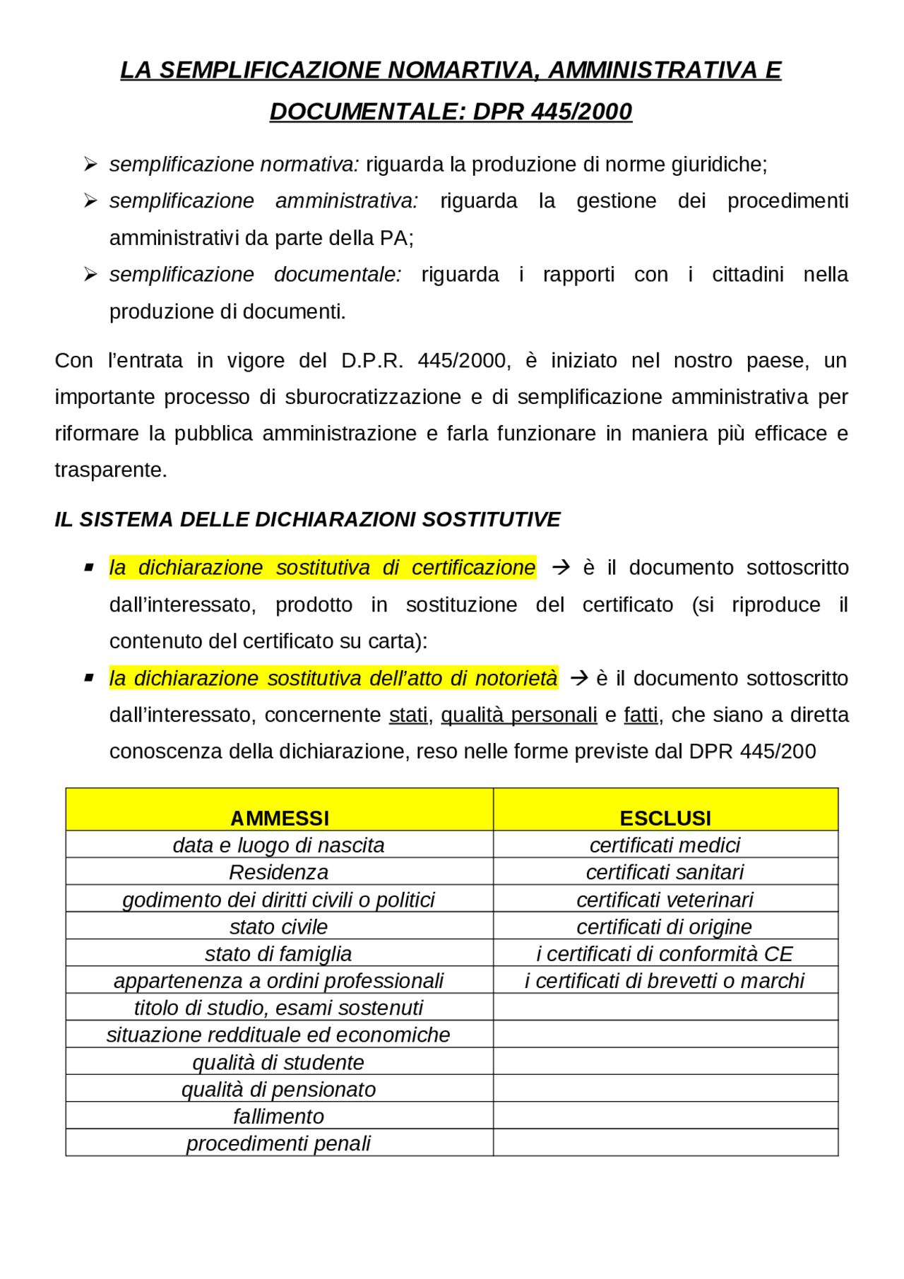 SEMPLIFICAZIONE AMMINISTRATIVA - Docsity