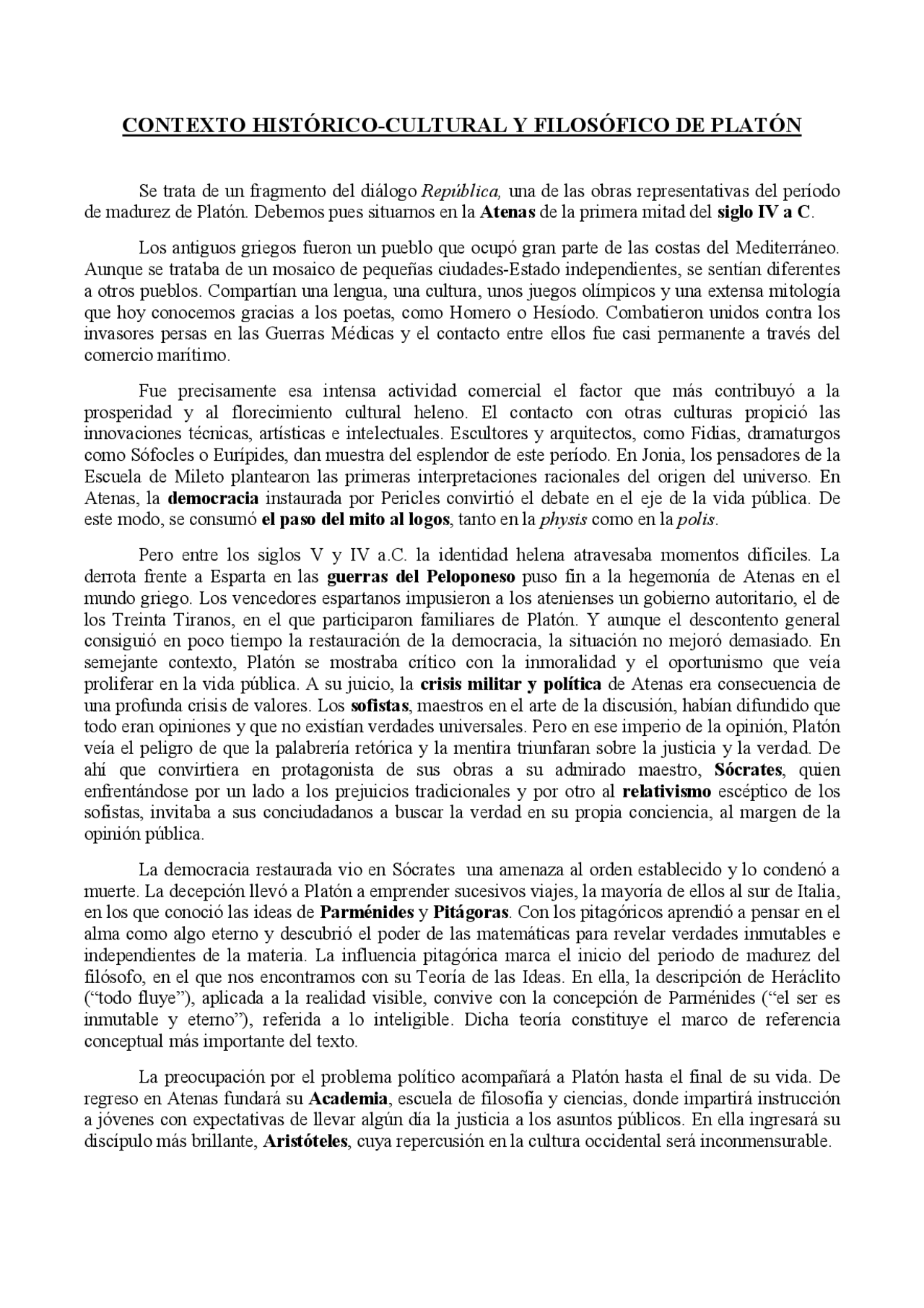 Apuntes De Platón Selectividad Docsity