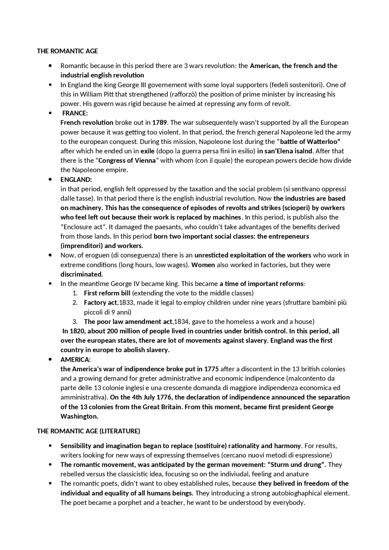 The Romantic Age And The Principal Authors Docsity