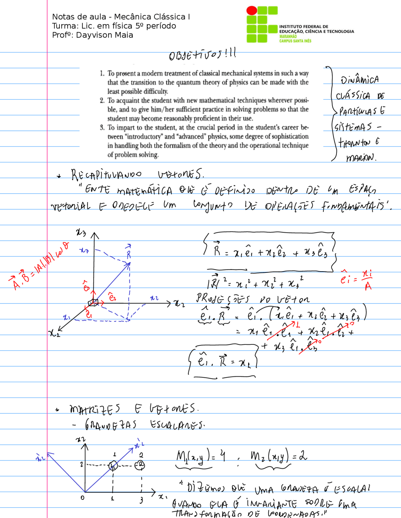 Notas de aula de mecânica classica | Lecture notes Physics | Docsity