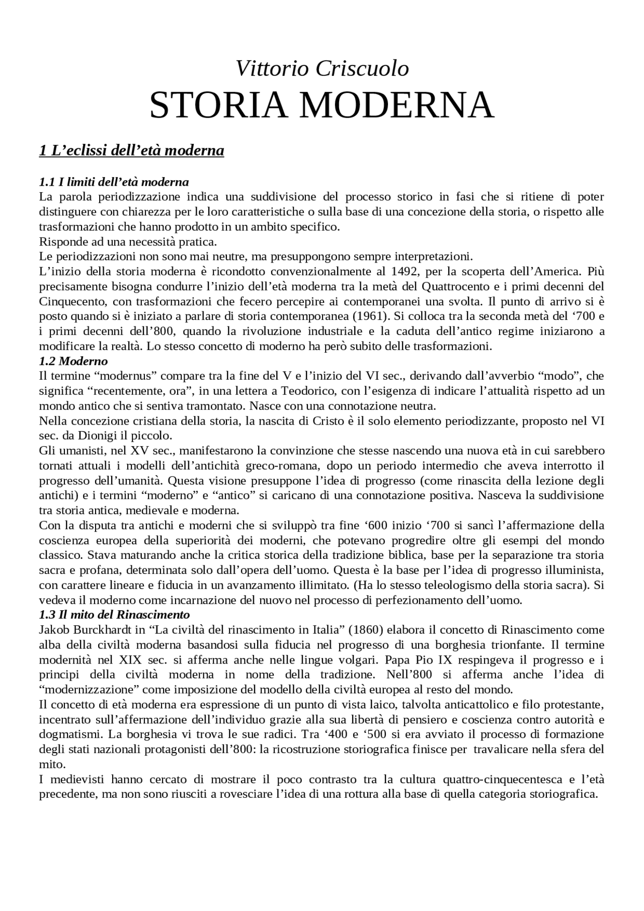 Vcriscuolo Storia Moderna Manuale Docsity