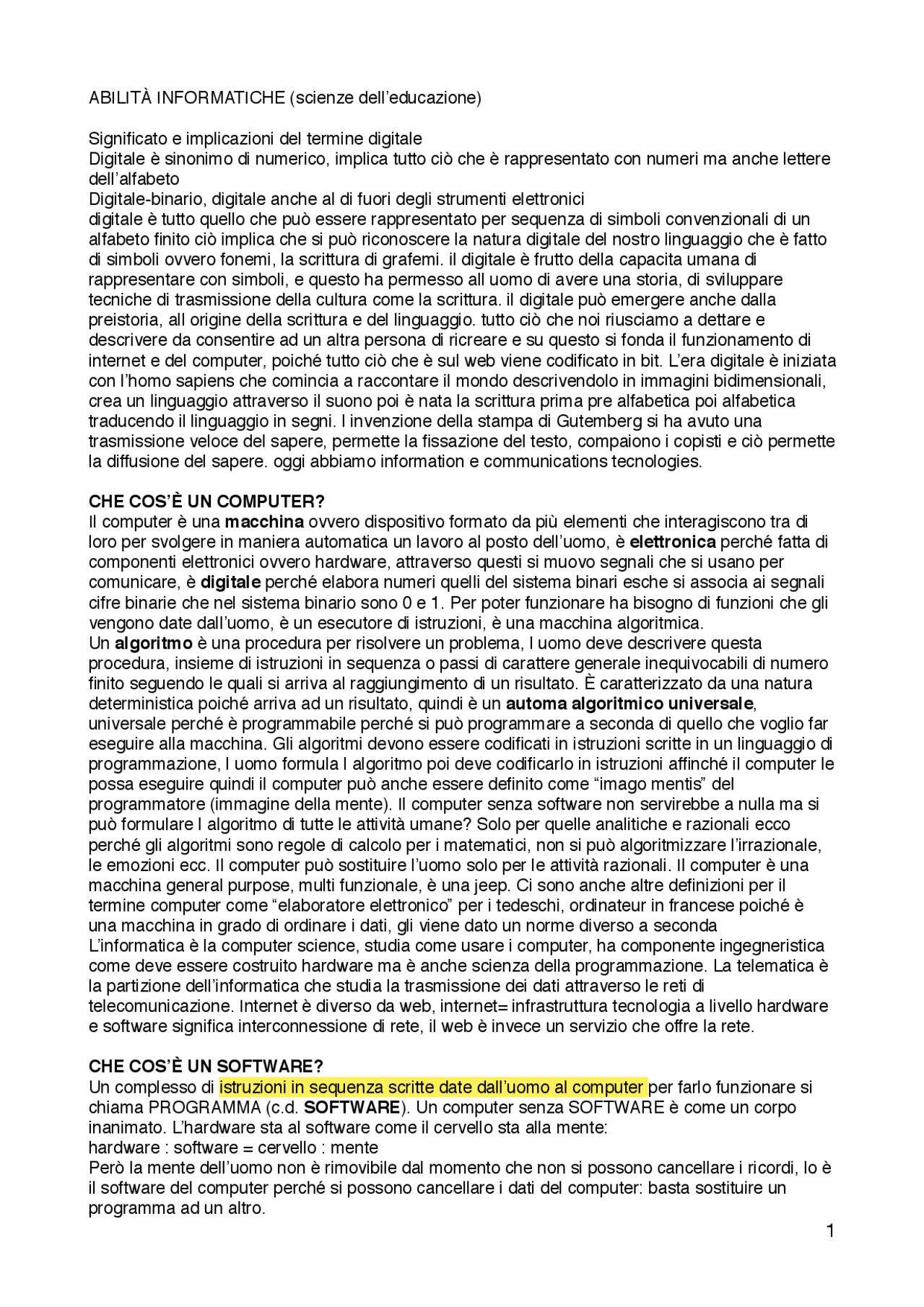 Abilità Informatiche Per Il Corso Di Scienze Delleducazione Docsity