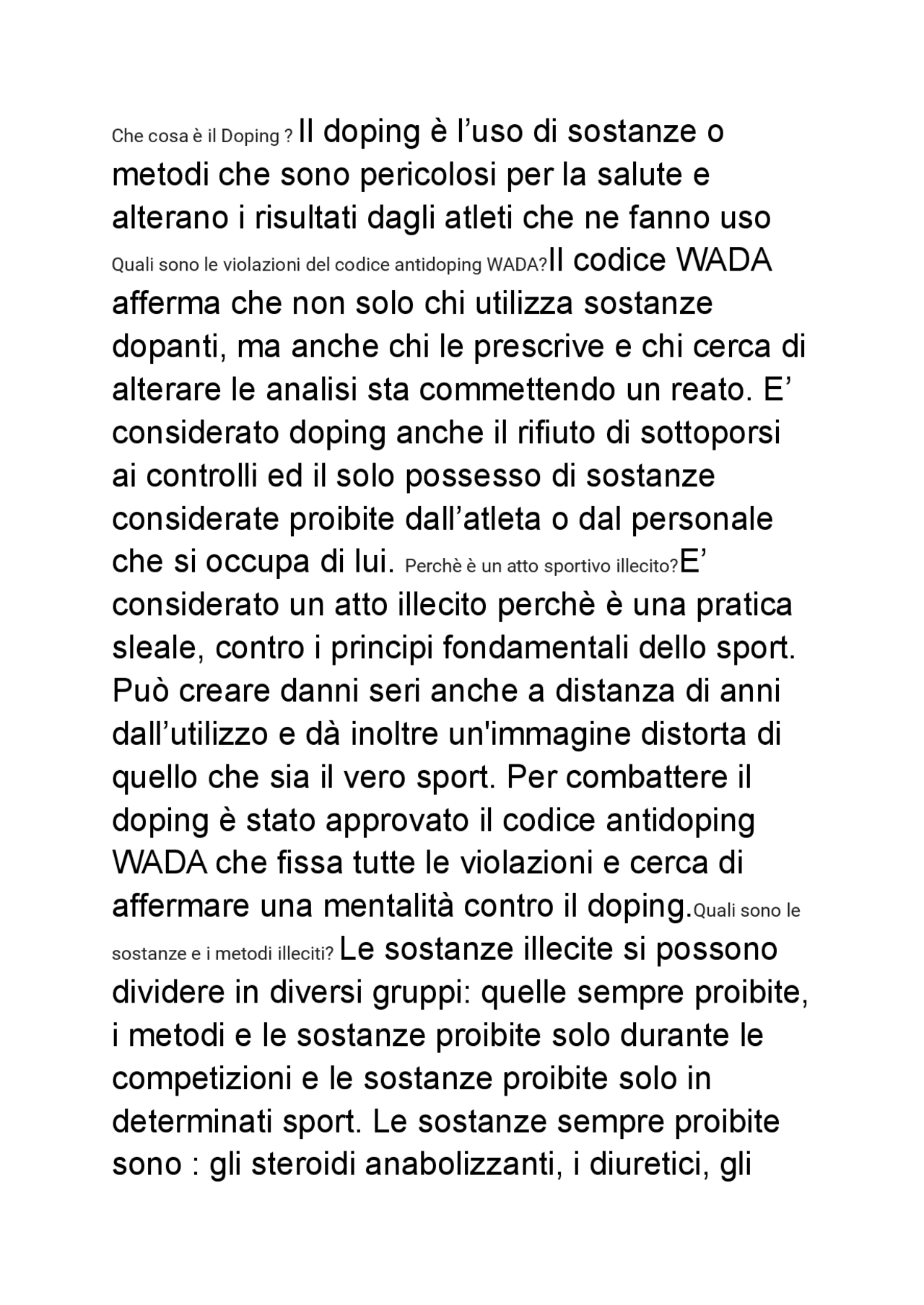 Il doping riassunto, cose fondamentali - Docsity