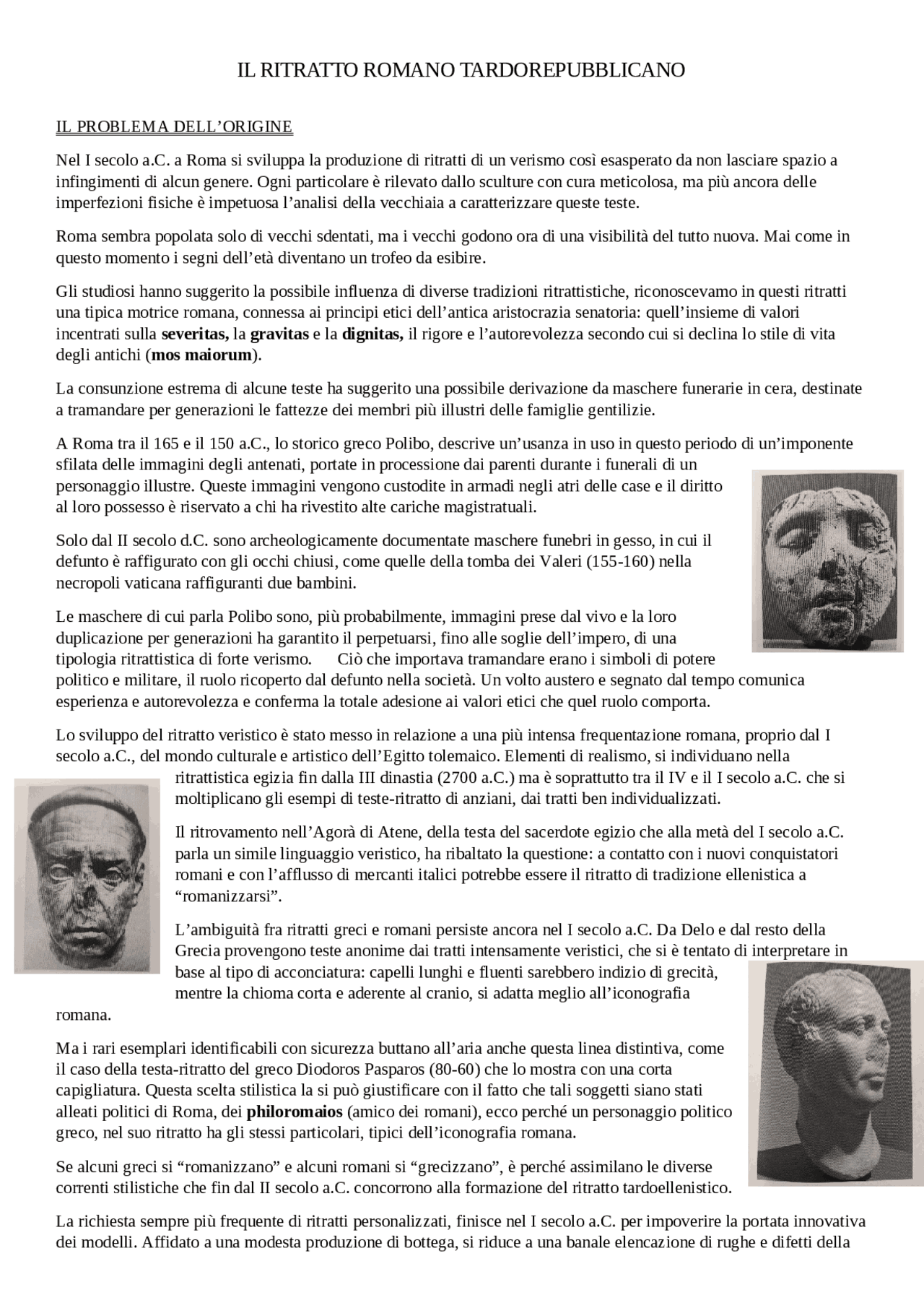 IL RITRATTO, A.M RICCOMINI | Appunti di Storia dell'arte antica | Docsity