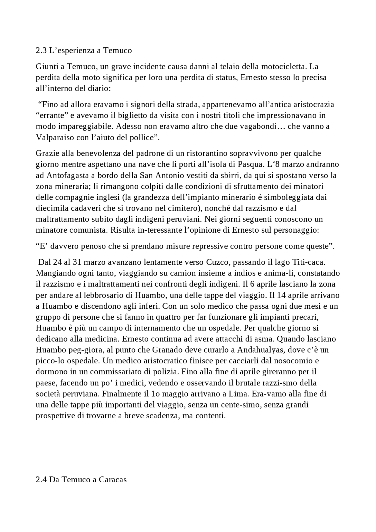 Ernesto Che Guevara: Esperienza a Temuco - Docsity