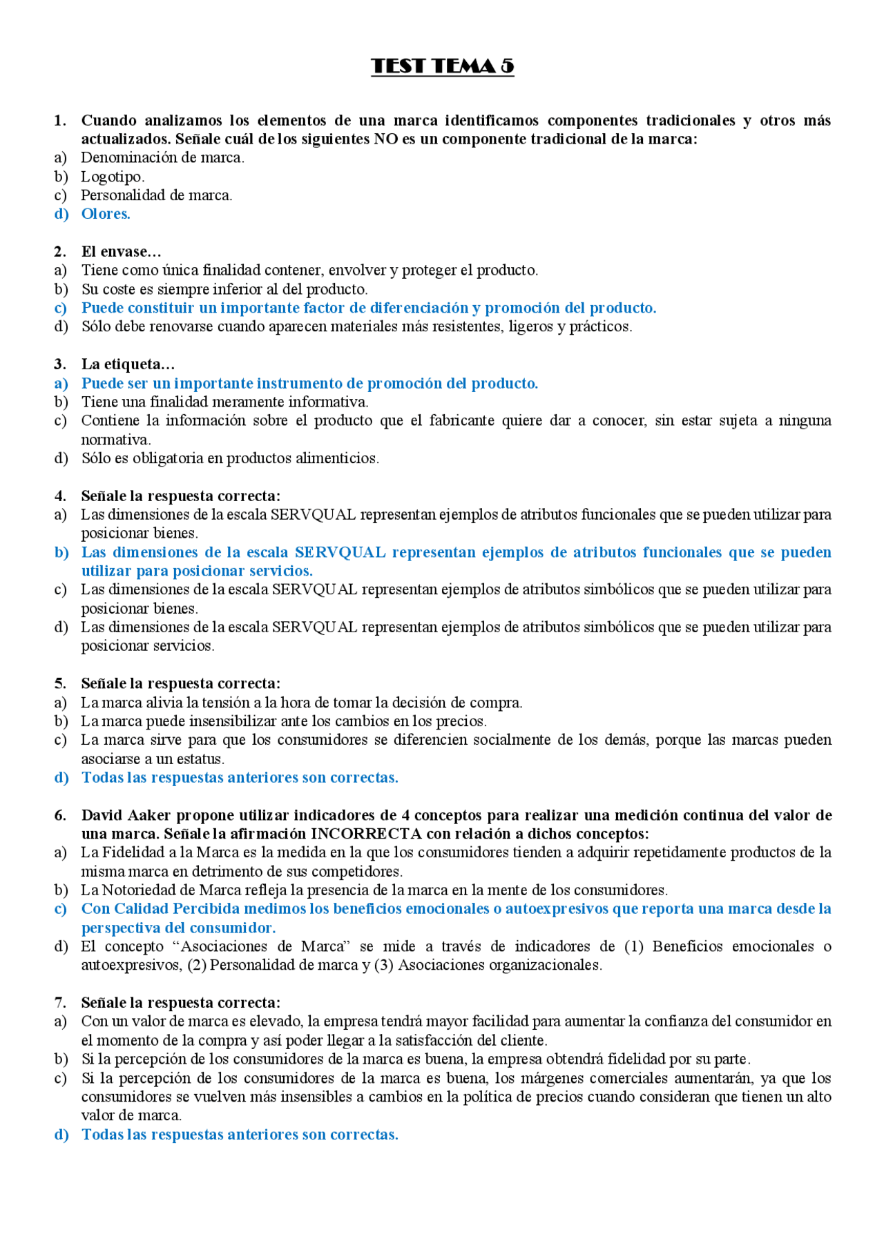 Test Tema 5 Gestión De Marca Docsity