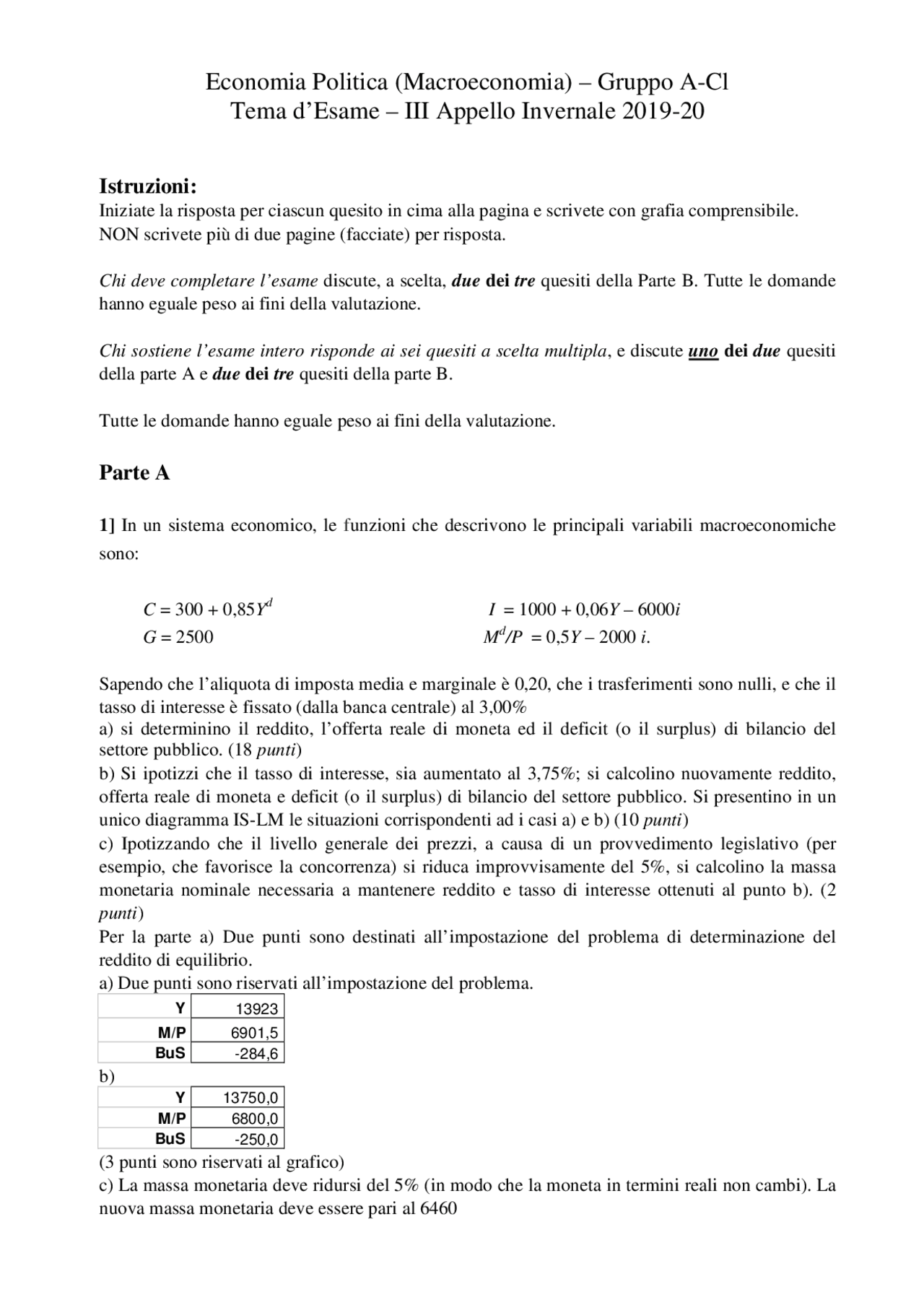 Macroeconomia: Tema esame SVOLTO. Unicatt. Prof Femminis - Docsity