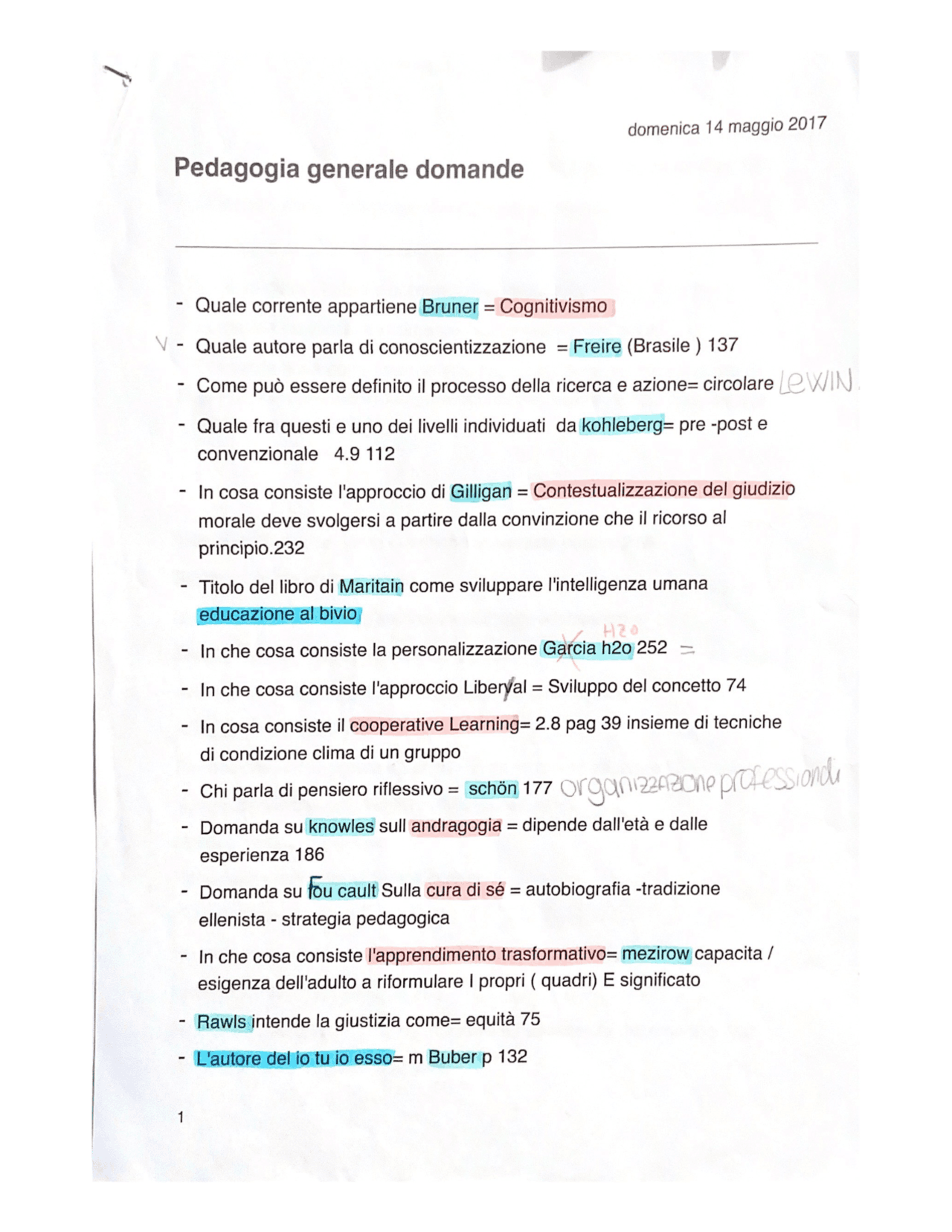Domande Scritto Pedagogia Generale Zamengo Docsity