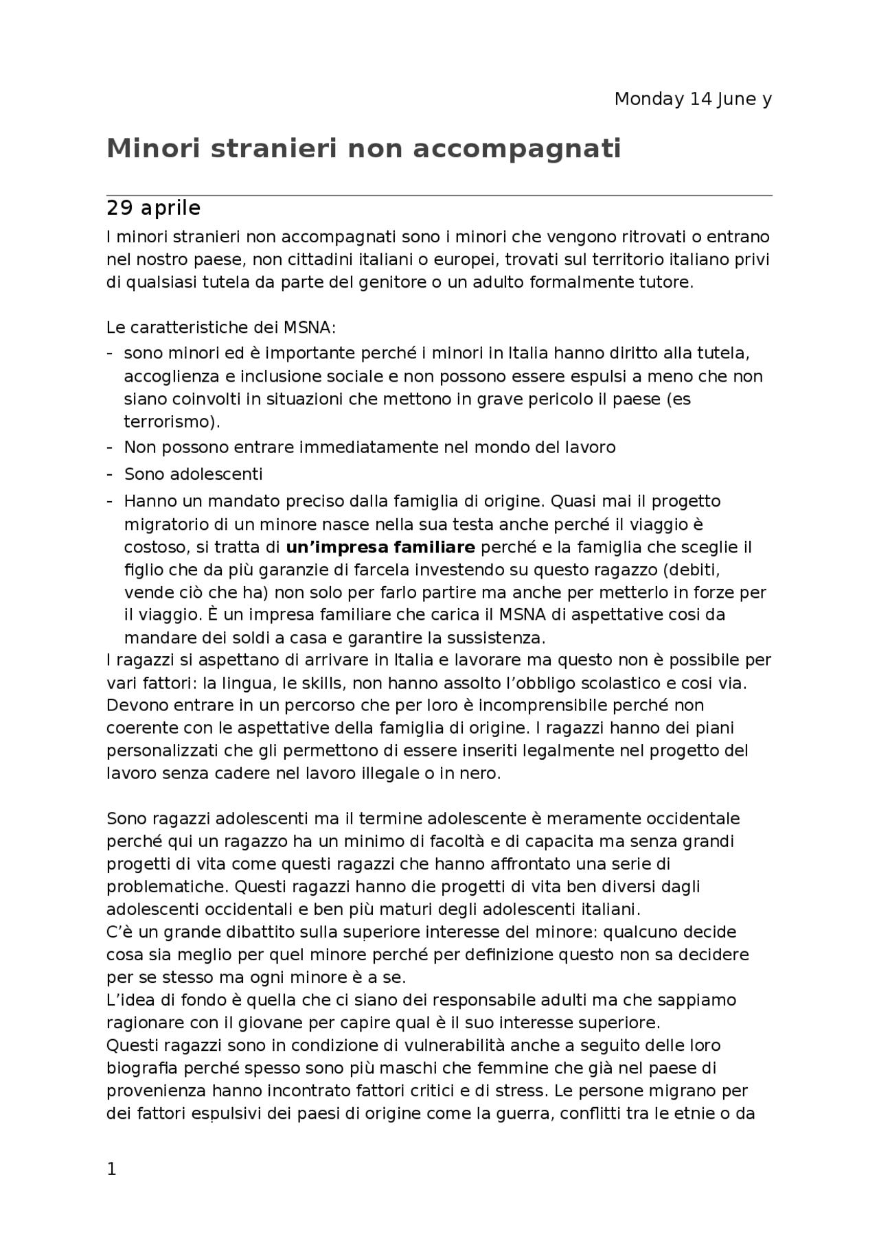 Minori Stranieri Non Accompagnati Docsity