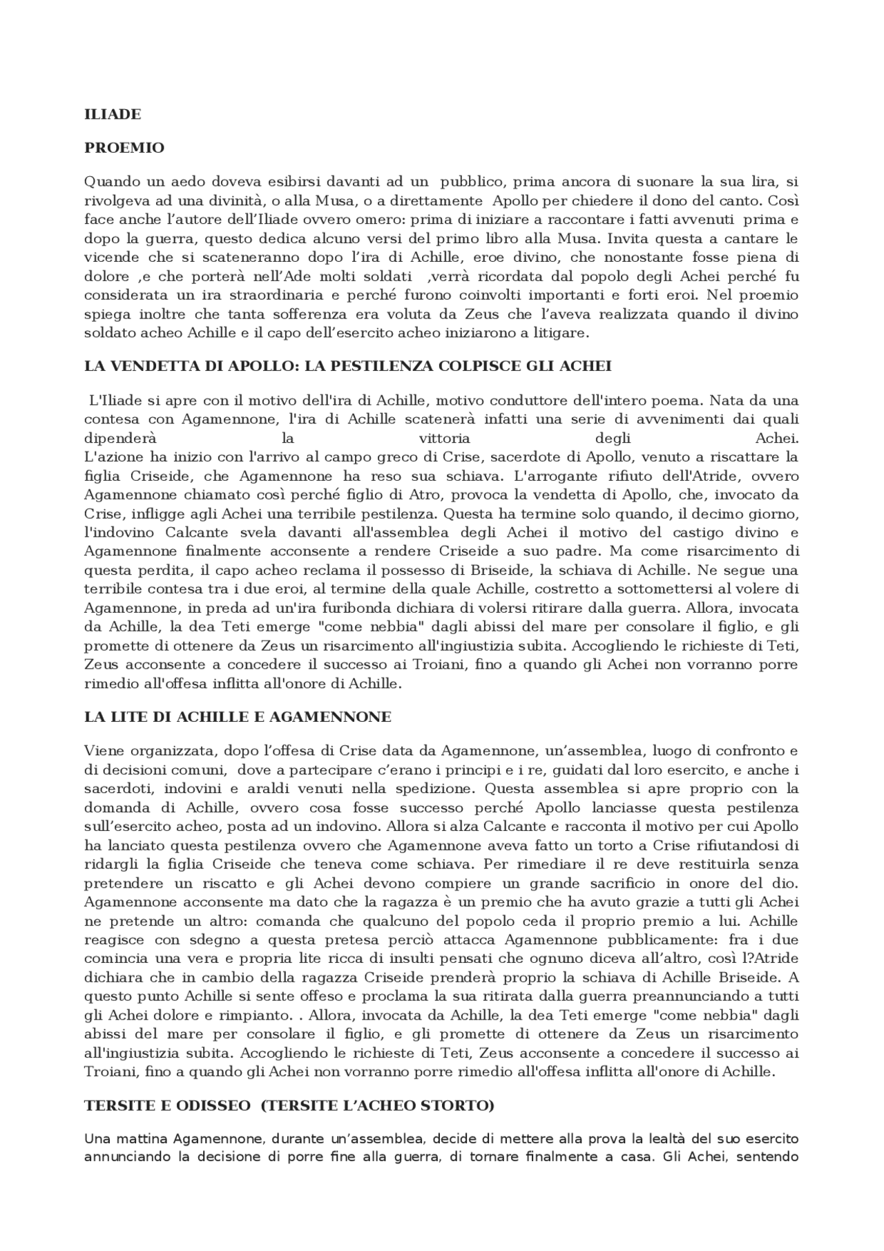 Iliade E Odissea Riassunto Docsity
