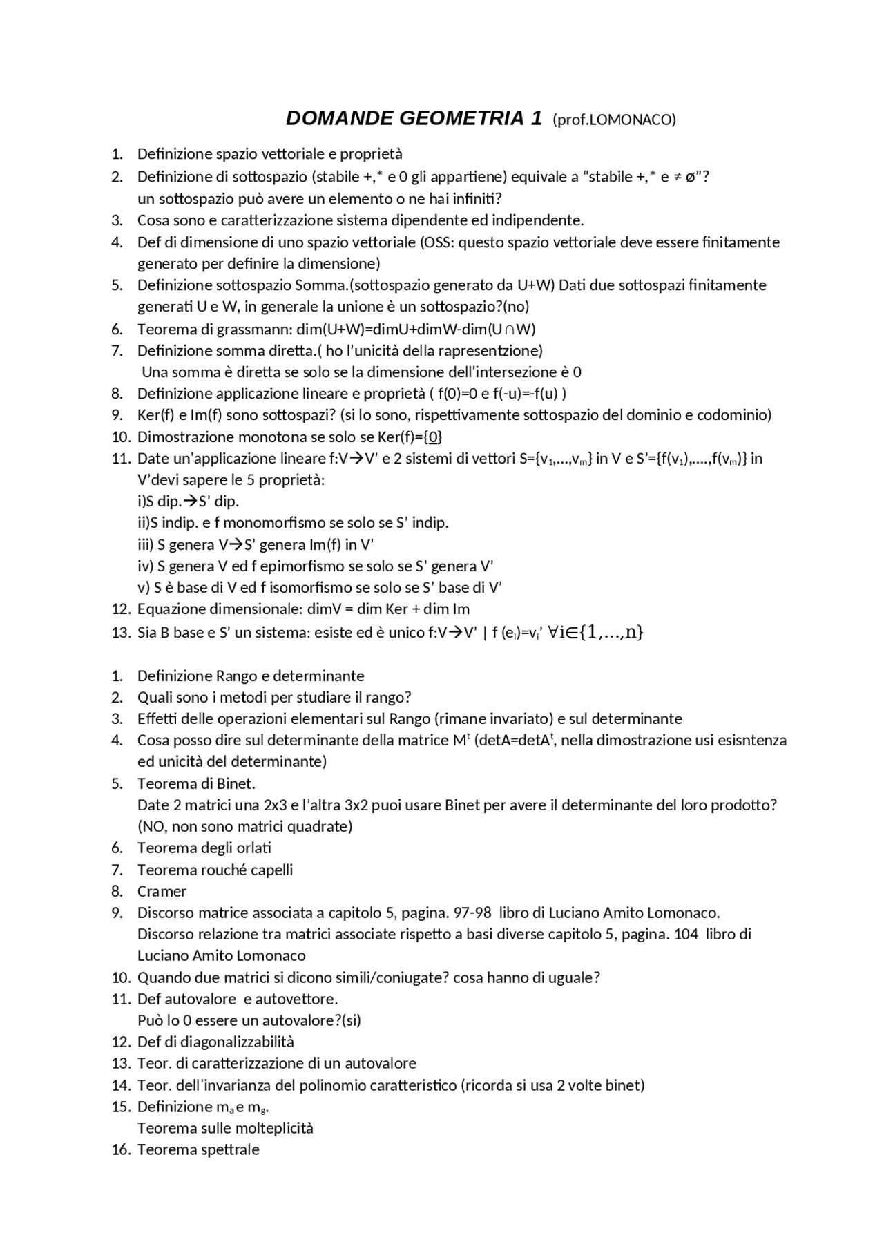 Domende Di Geometria Prove Desame Arti Performative Docsity