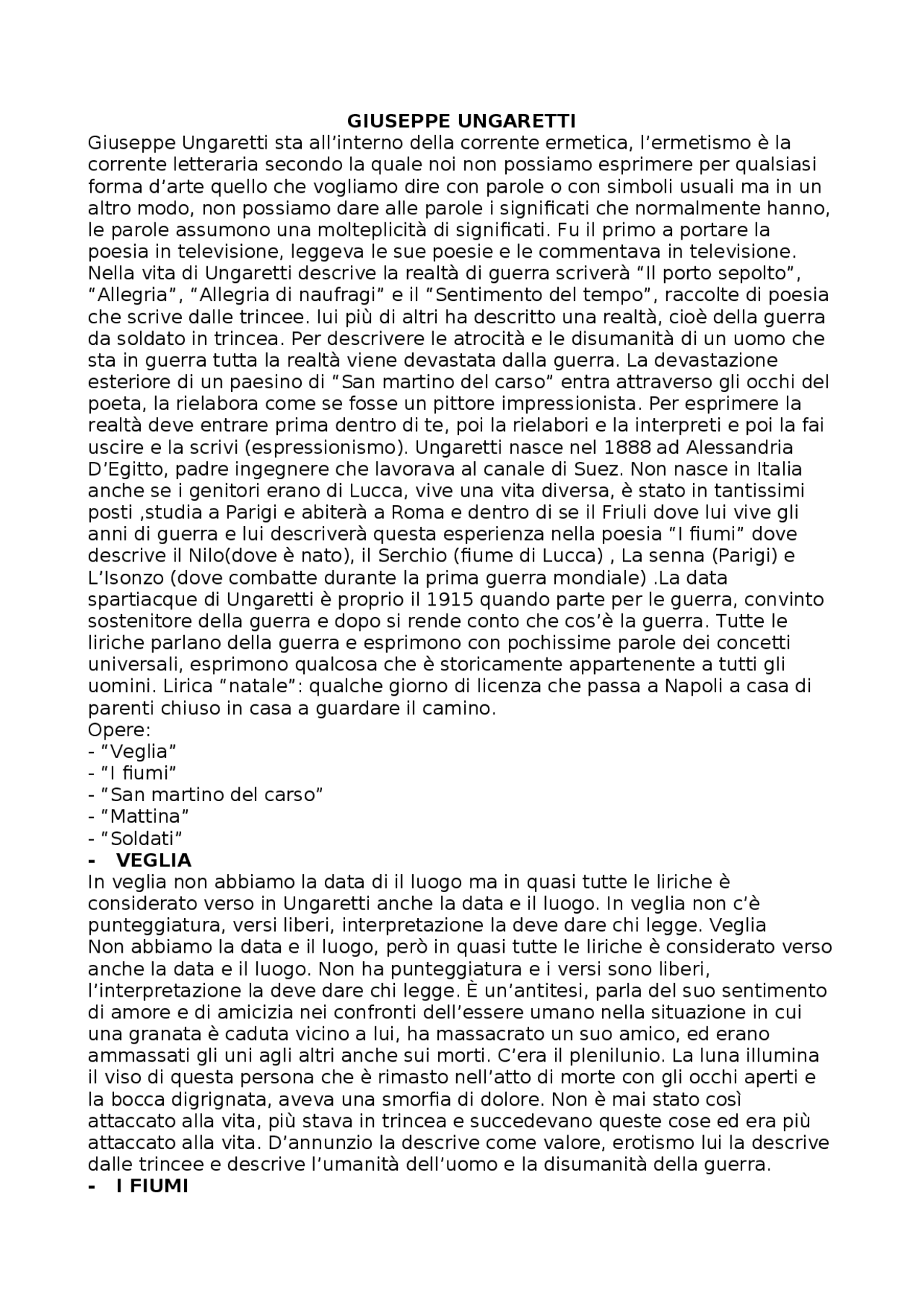 Giuseppe Ungaretti Tutto Docsity