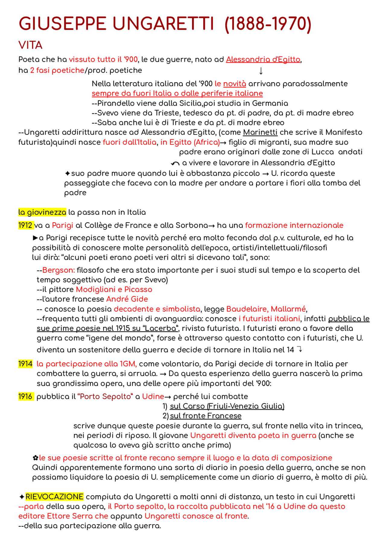 Ungaretti Vita E Opere Docsity