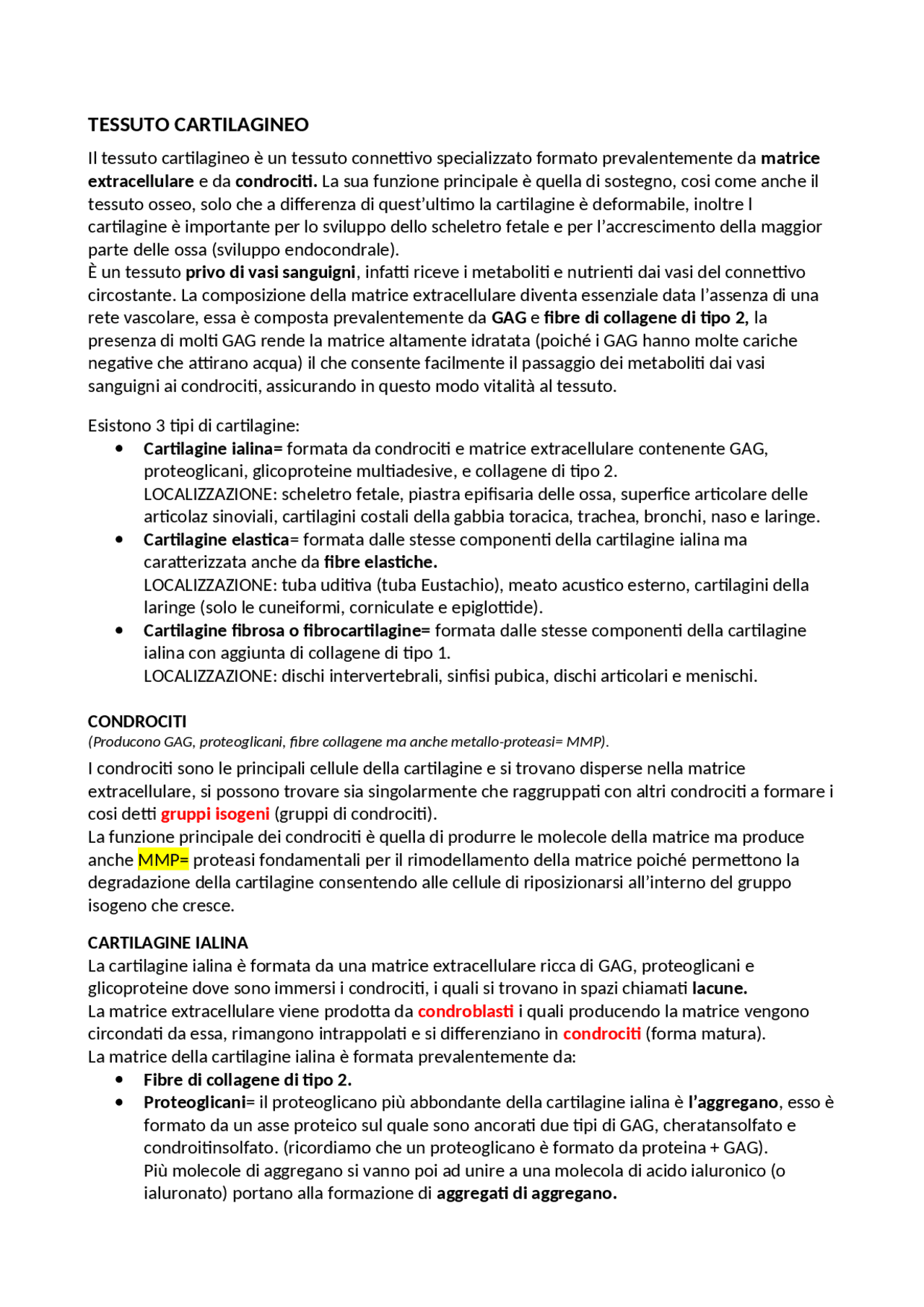 Tessuto Cartilagineo Docsity