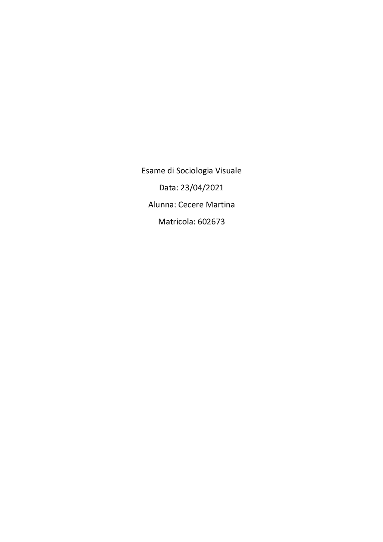 Esame Sociologia Visuale Docsity