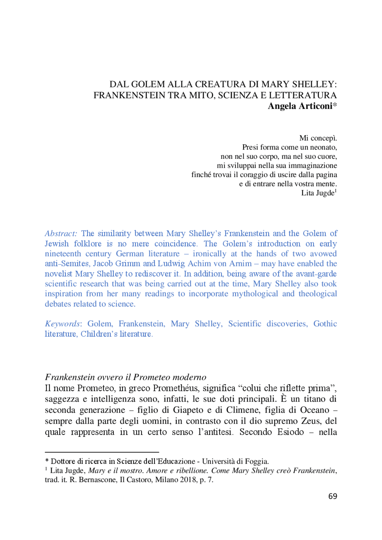 Letteratura inglese cosa influenzò Mary Godwin Shelly - Docsity