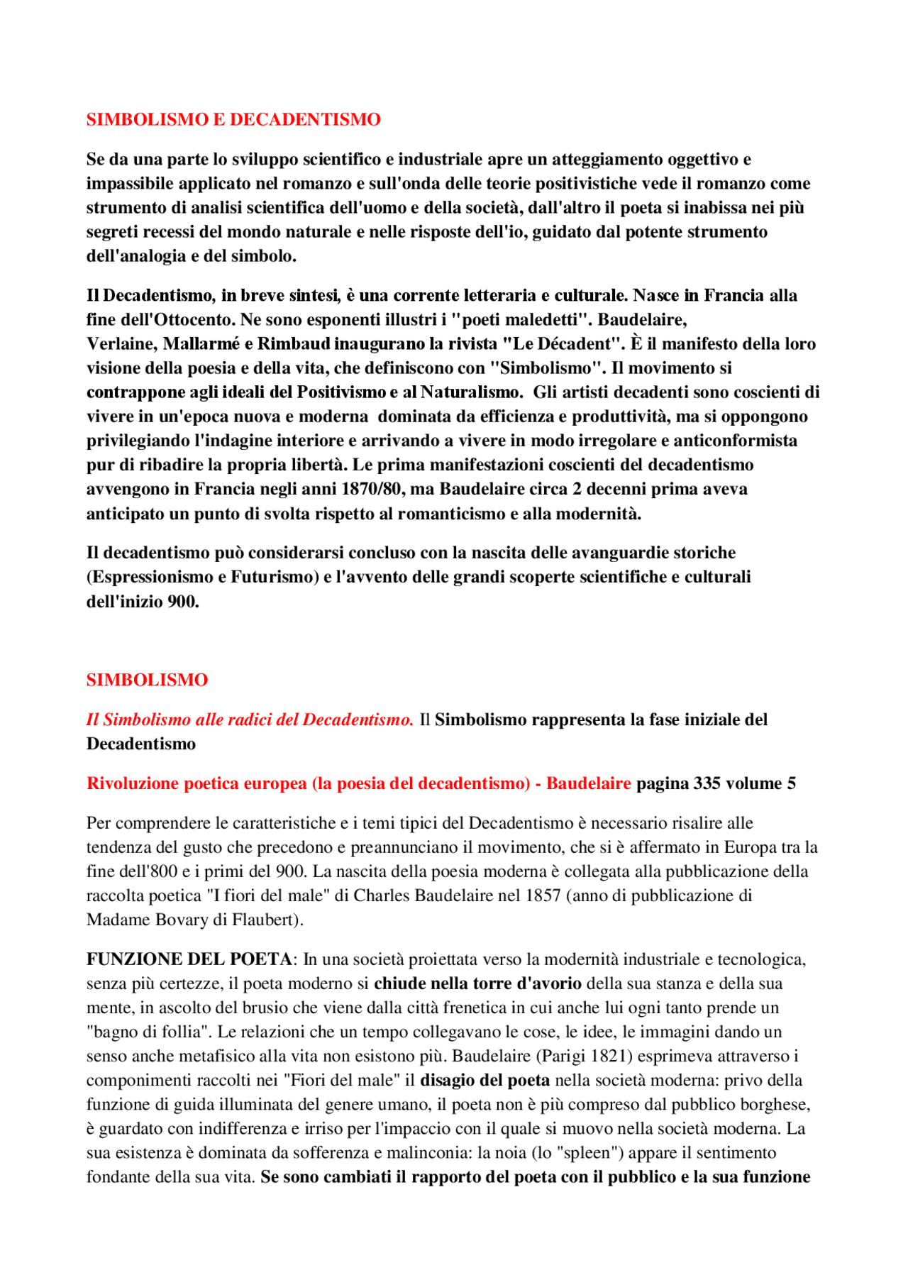 Simbolismo E Decadentismo Appunti Docsity