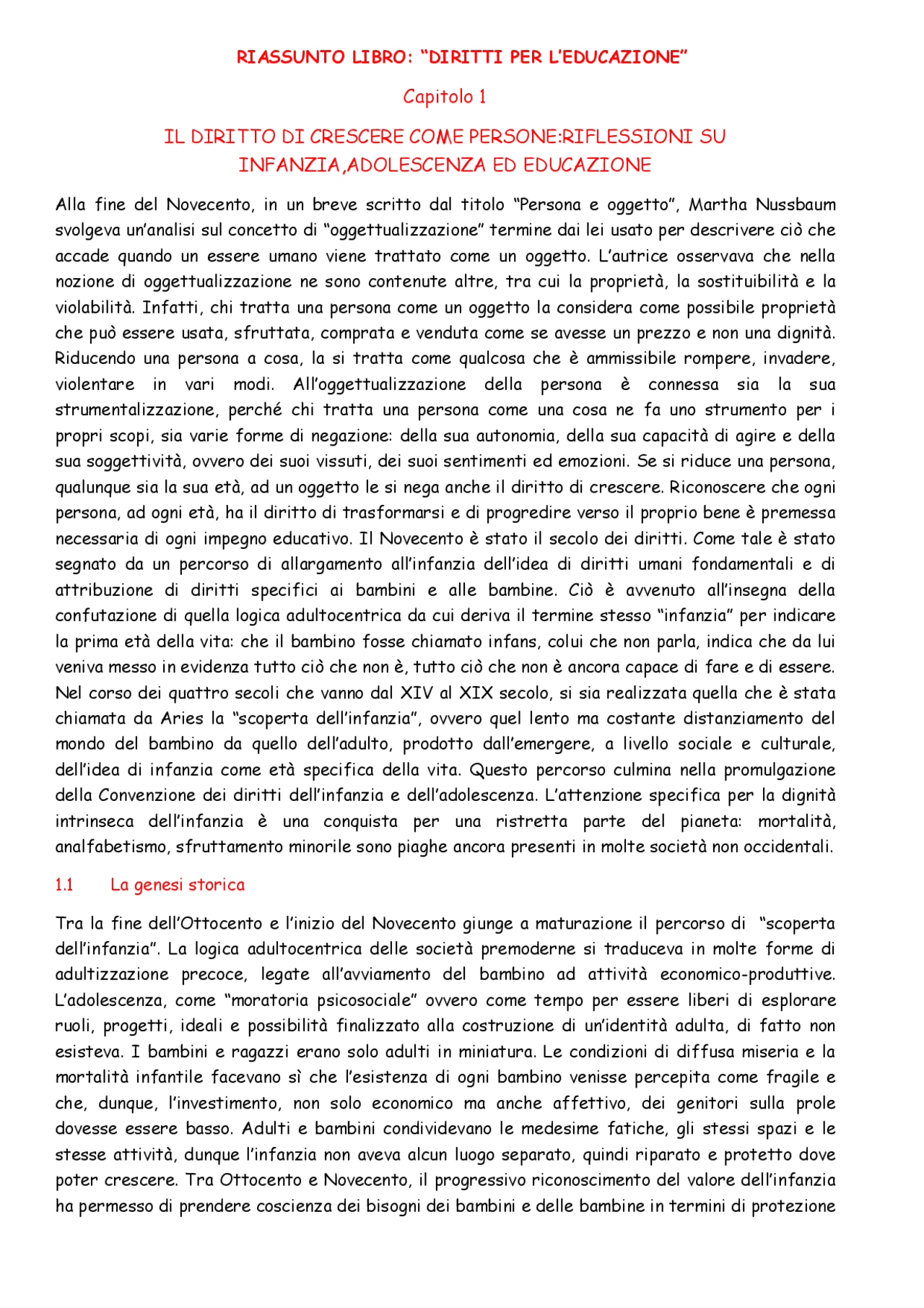 Riassunto Libro Diritti Per Leducazione Docsity
