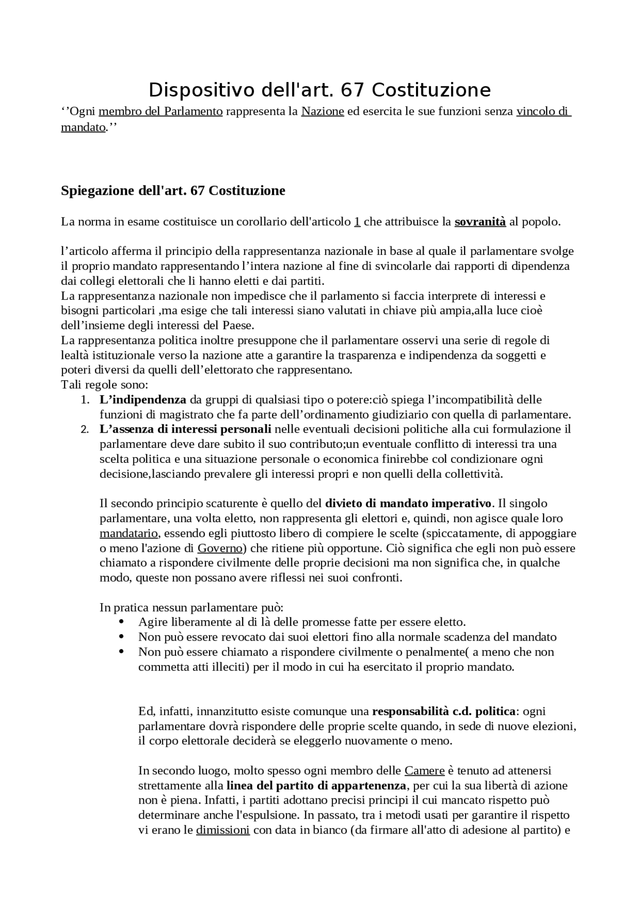 Dispositivo dell'art .67 commentato - Docsity
