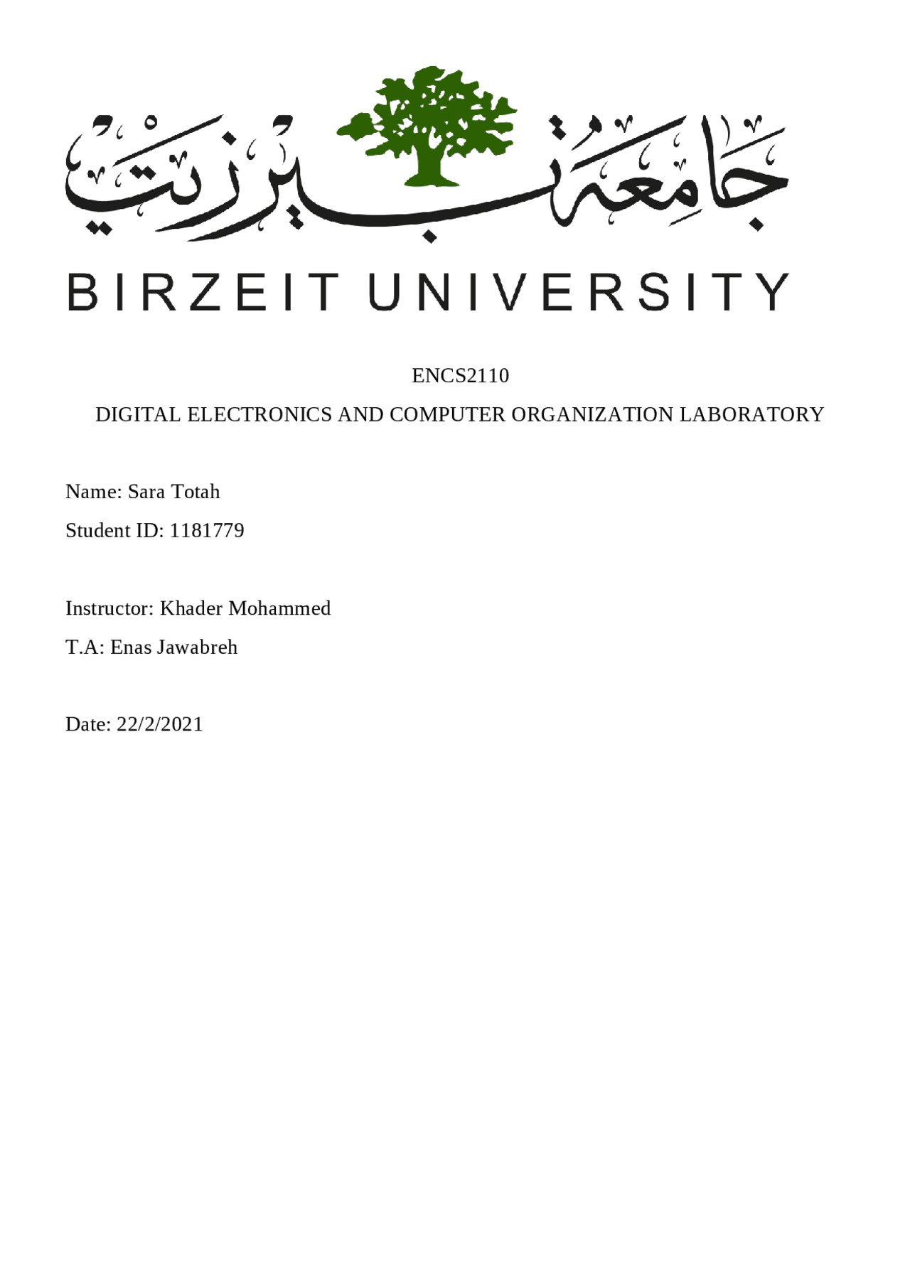Digital Lab Report Experiment 1 Lab Reports Digital Systems Design