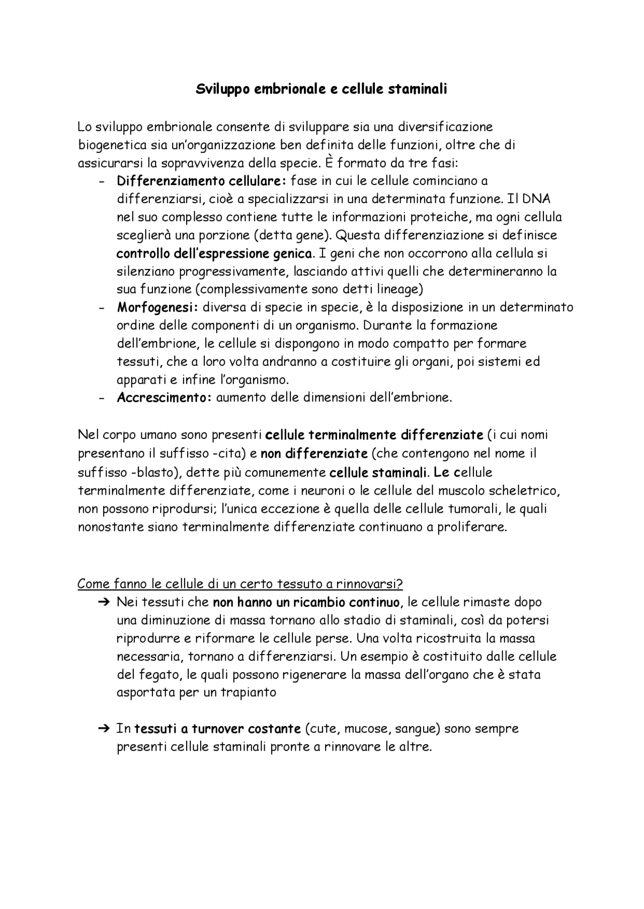 Cellule Staminali E Sviluppo Embrionale Docsity