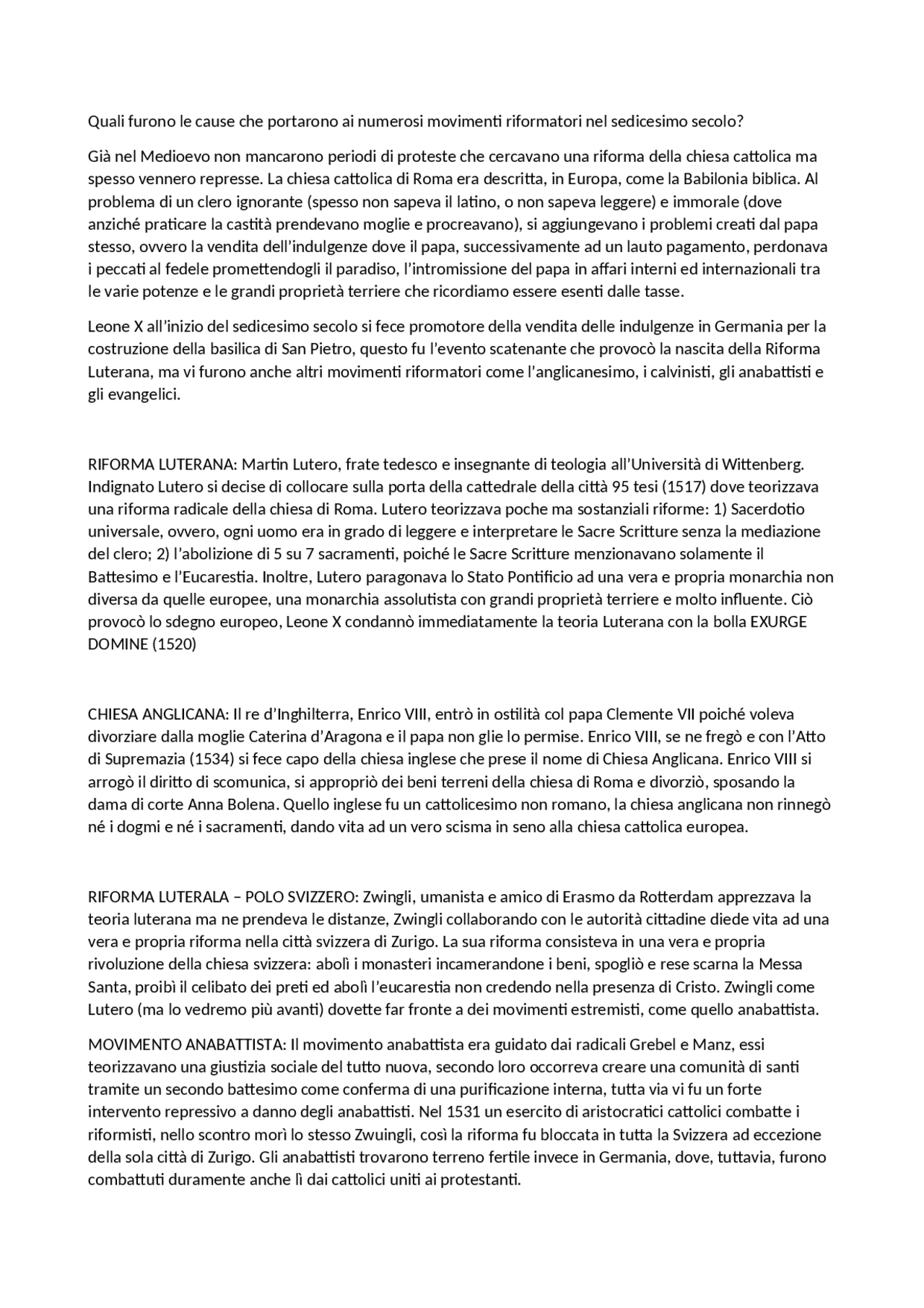Riforma E Controriforma Docsity