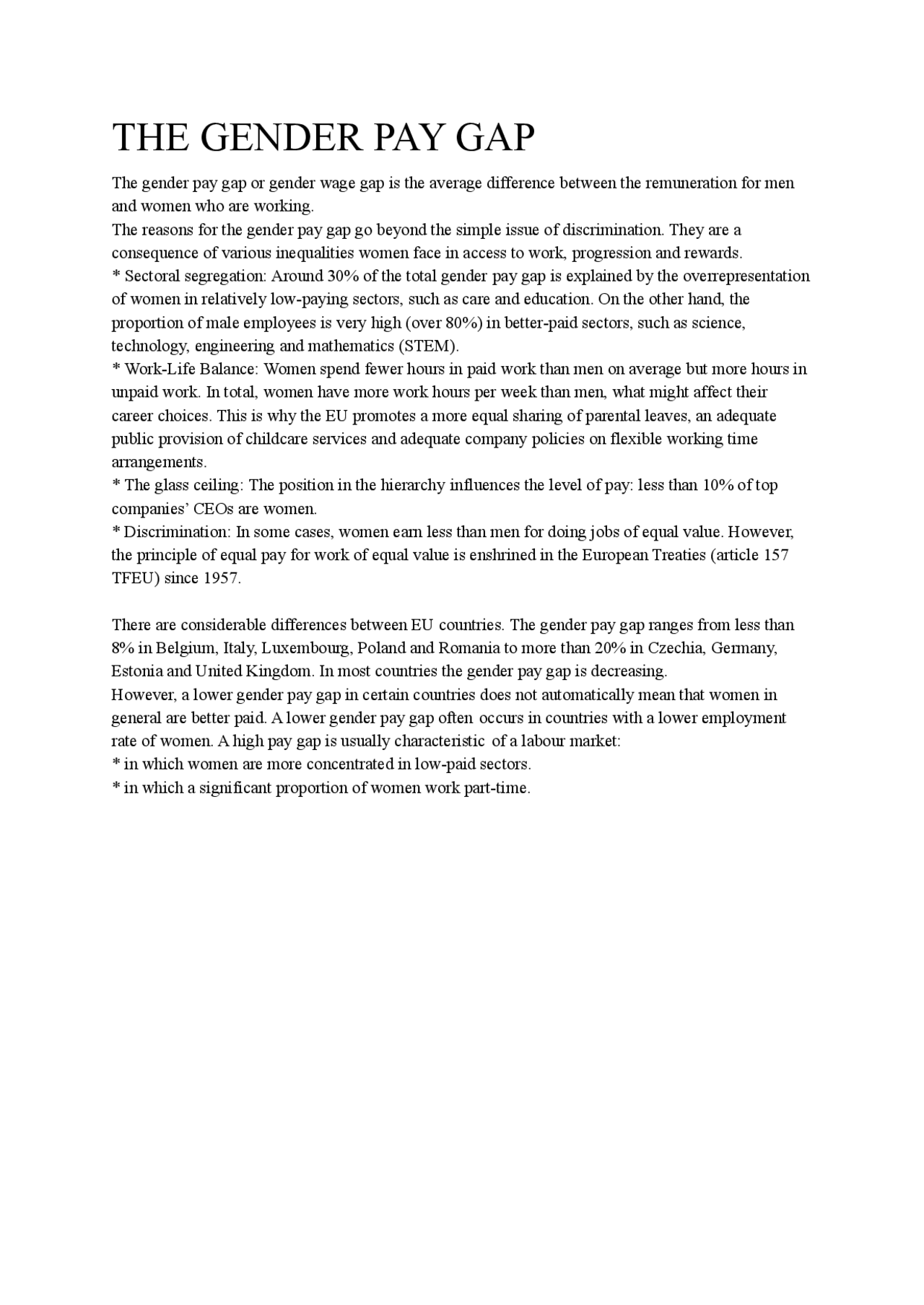 Ricerca Su Gender Pay Gap In Inglese Docsity