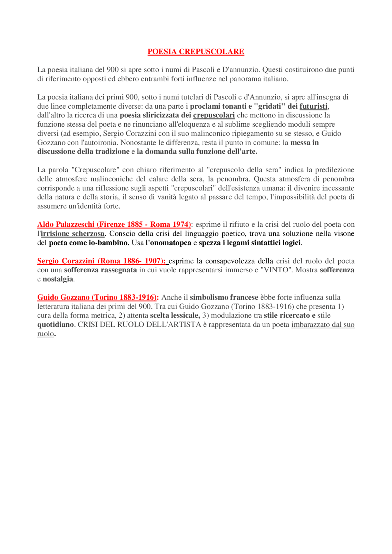 Poesia Crepuscolare Appunti Docsity