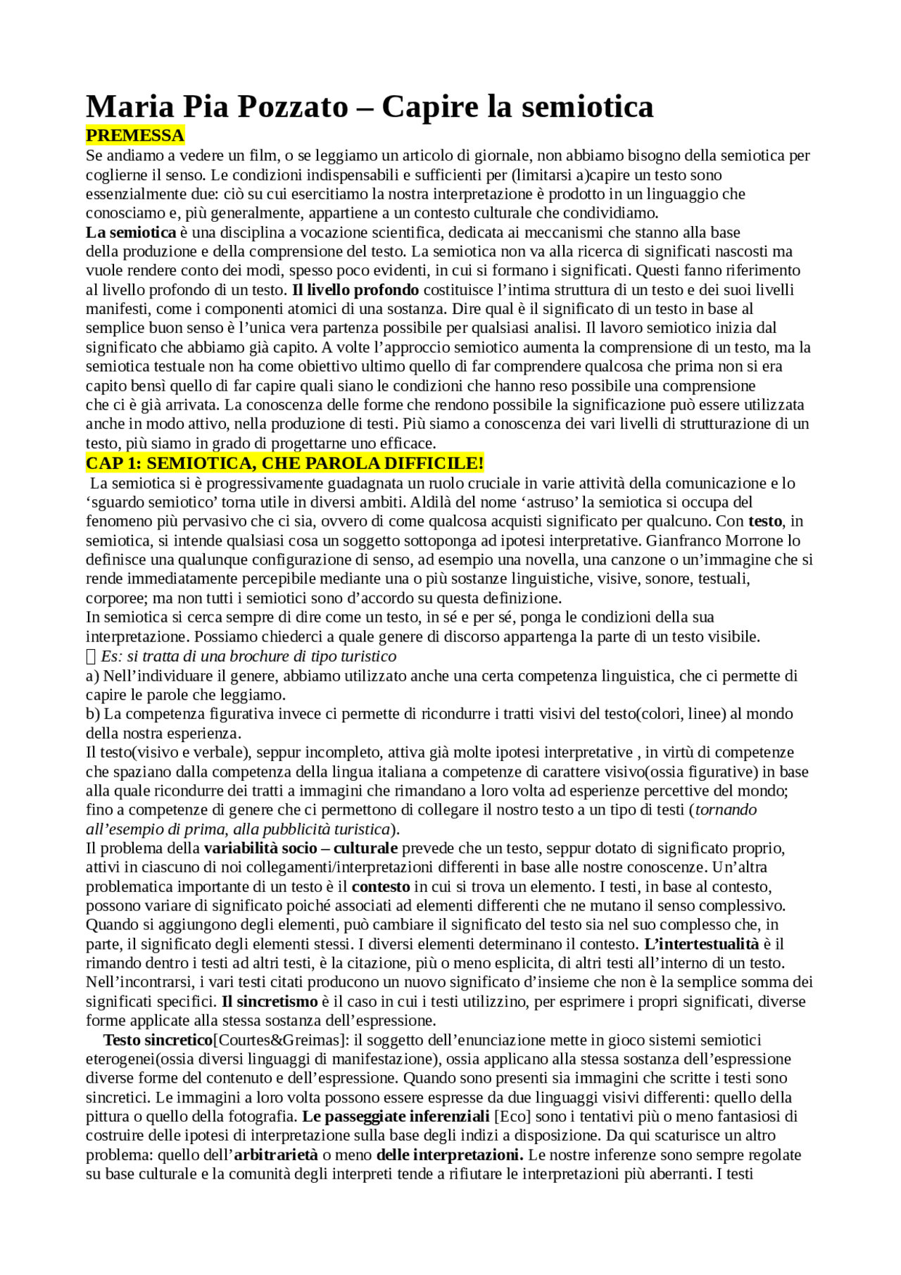 Capire La Semiotica Di Isabella Pezzini Docsity