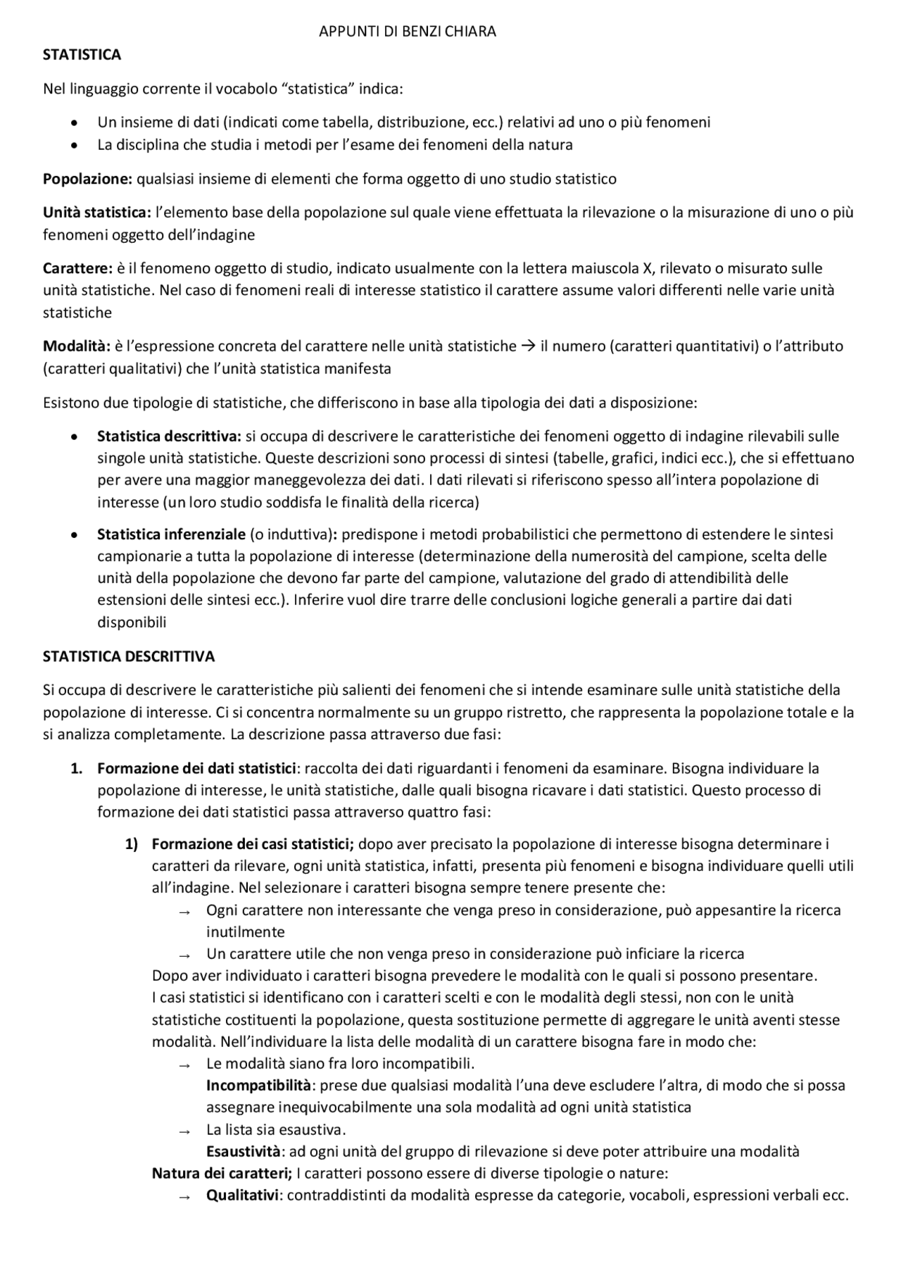 Statistica Corso C Docsity