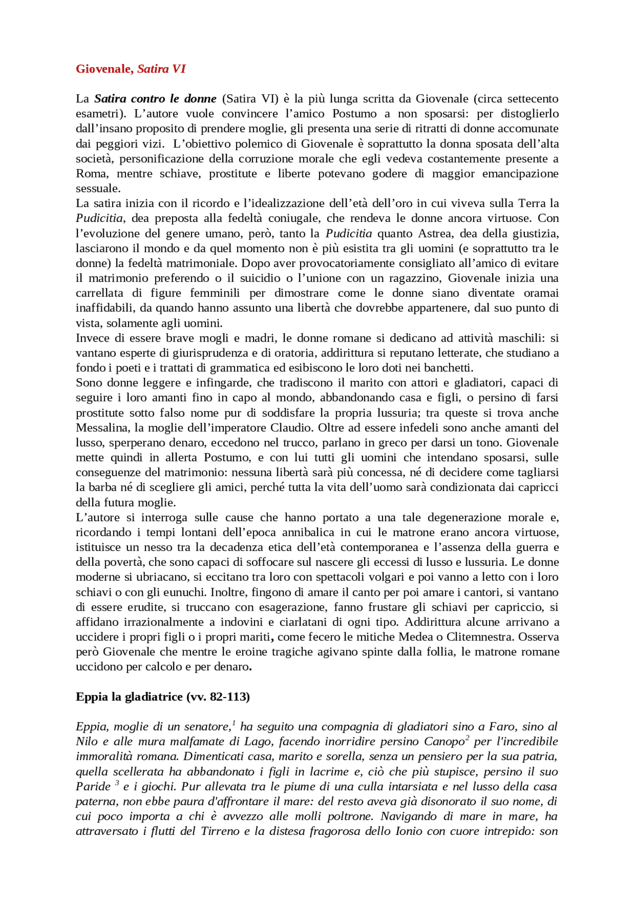 Giovenale E Le Donne Docsity