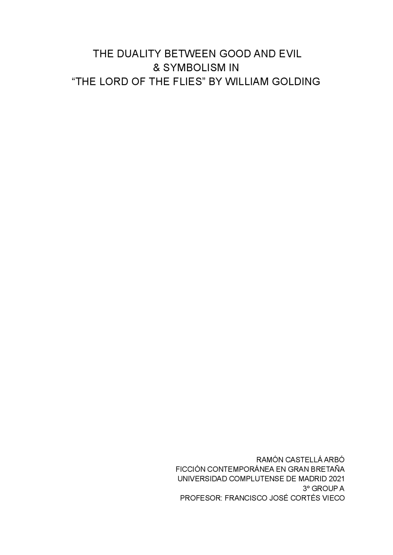 LORD OF THE FLIES DE WILLIAM GOLDING. - Docsity