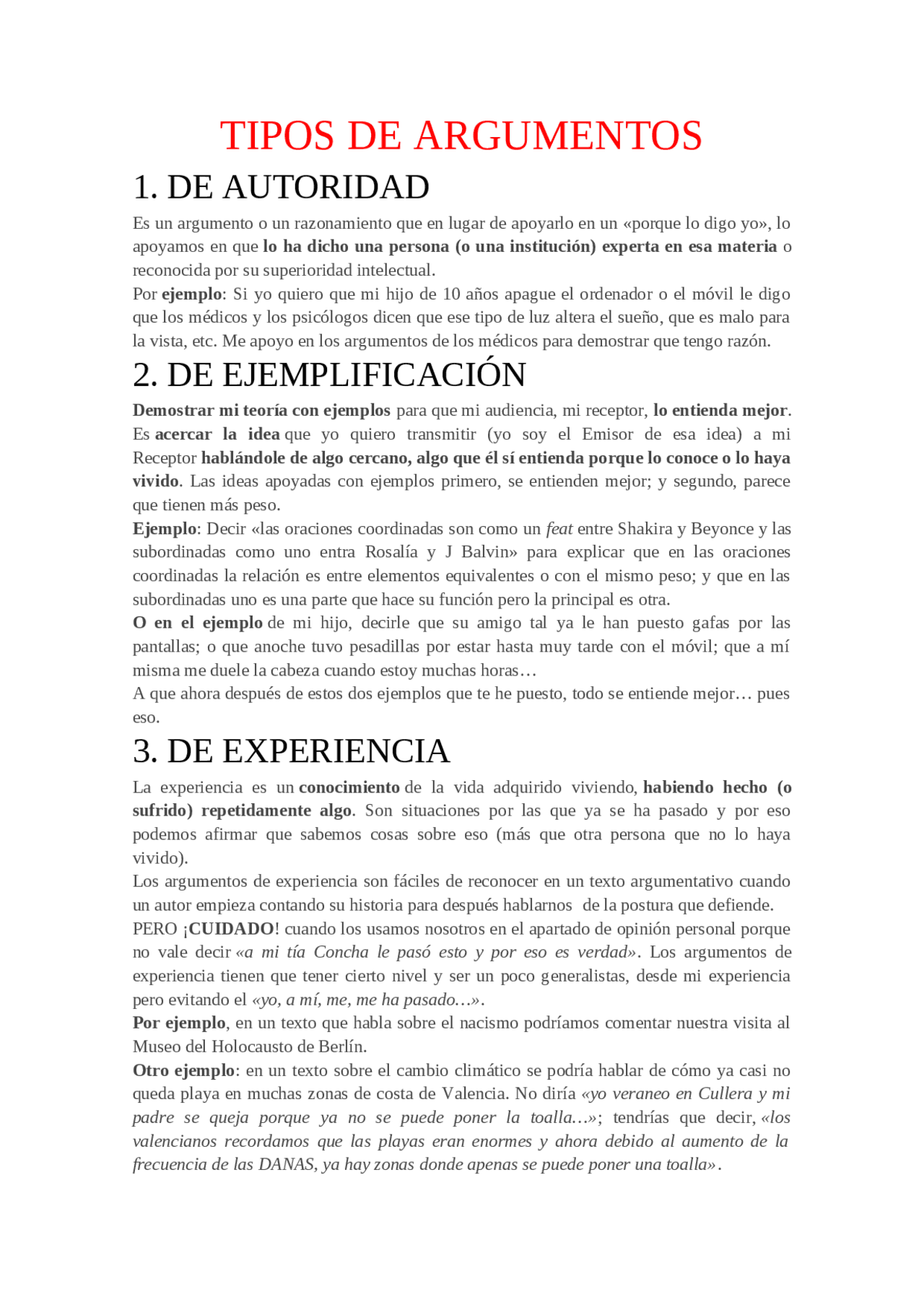 TIPOS DE ARGUMENTOS - Docsity