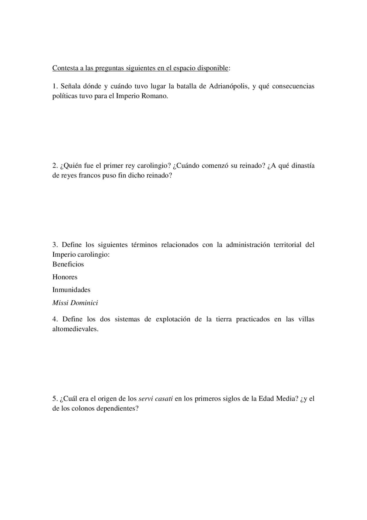 Ejemplo de Examen Formación de Europa - Docsity
