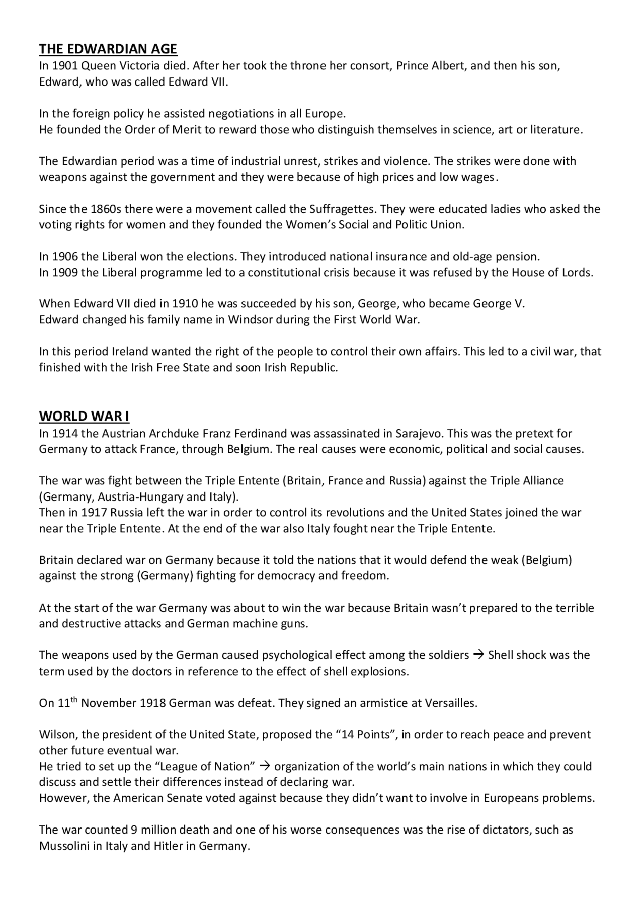 THE EDWARDIAN AGE AND WORLD WAR I - Docsity