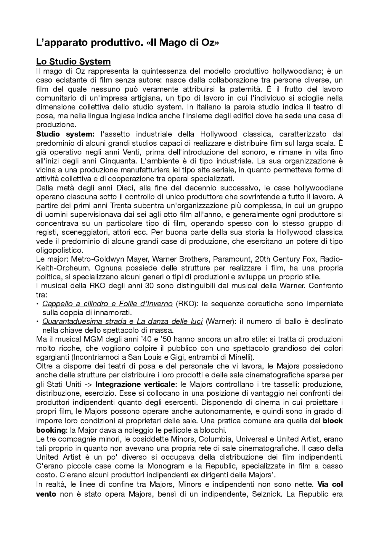 Il Cinema Americano Classico Docsity