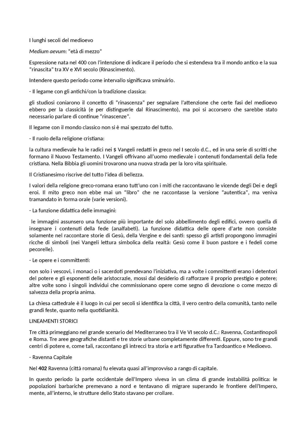 I lunghi secoli del medioevo - Docsity