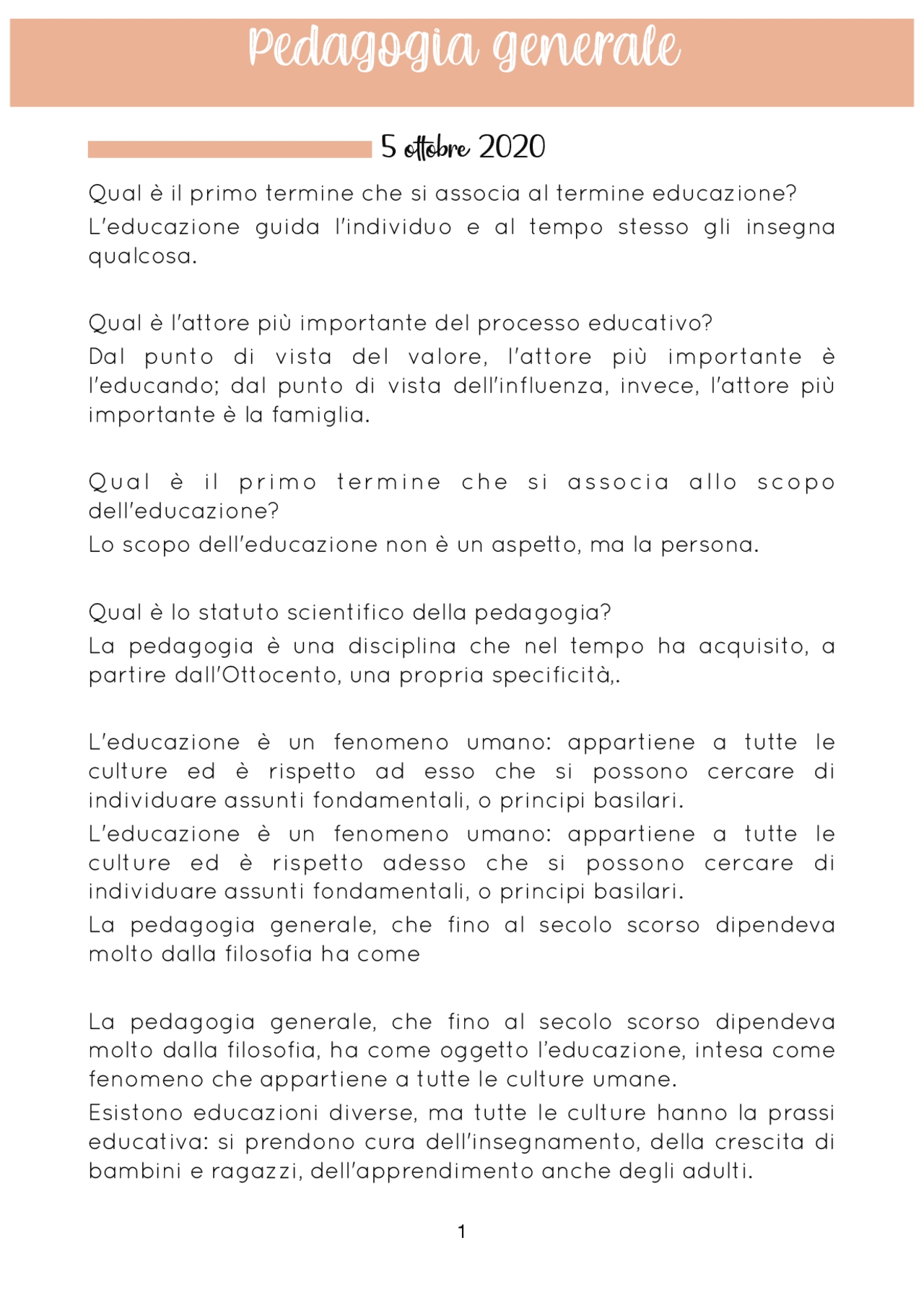 Pedagogia Generale Primo Modulo Docsity
