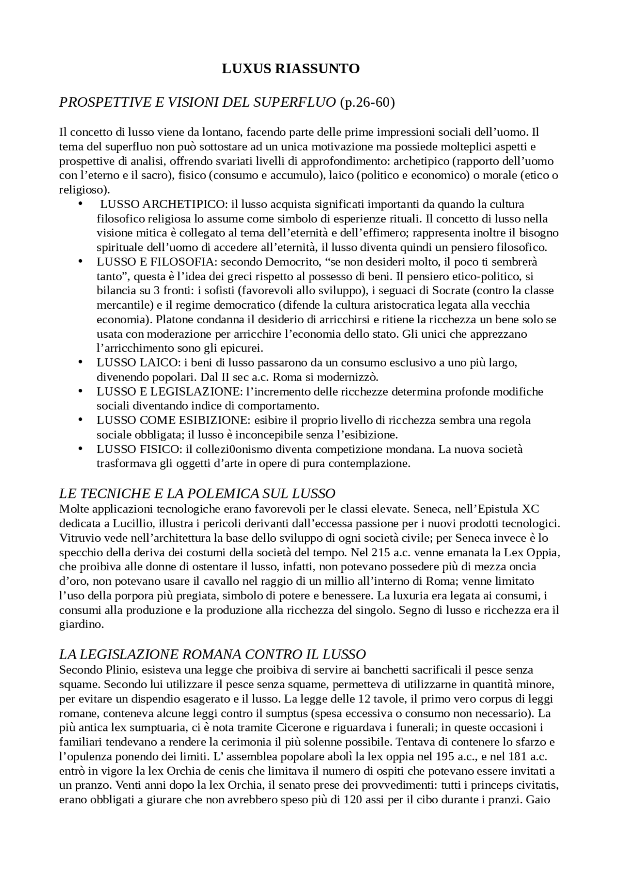 Luxus Il Piacere Della Vita Nella Roma Imperiale Docsity