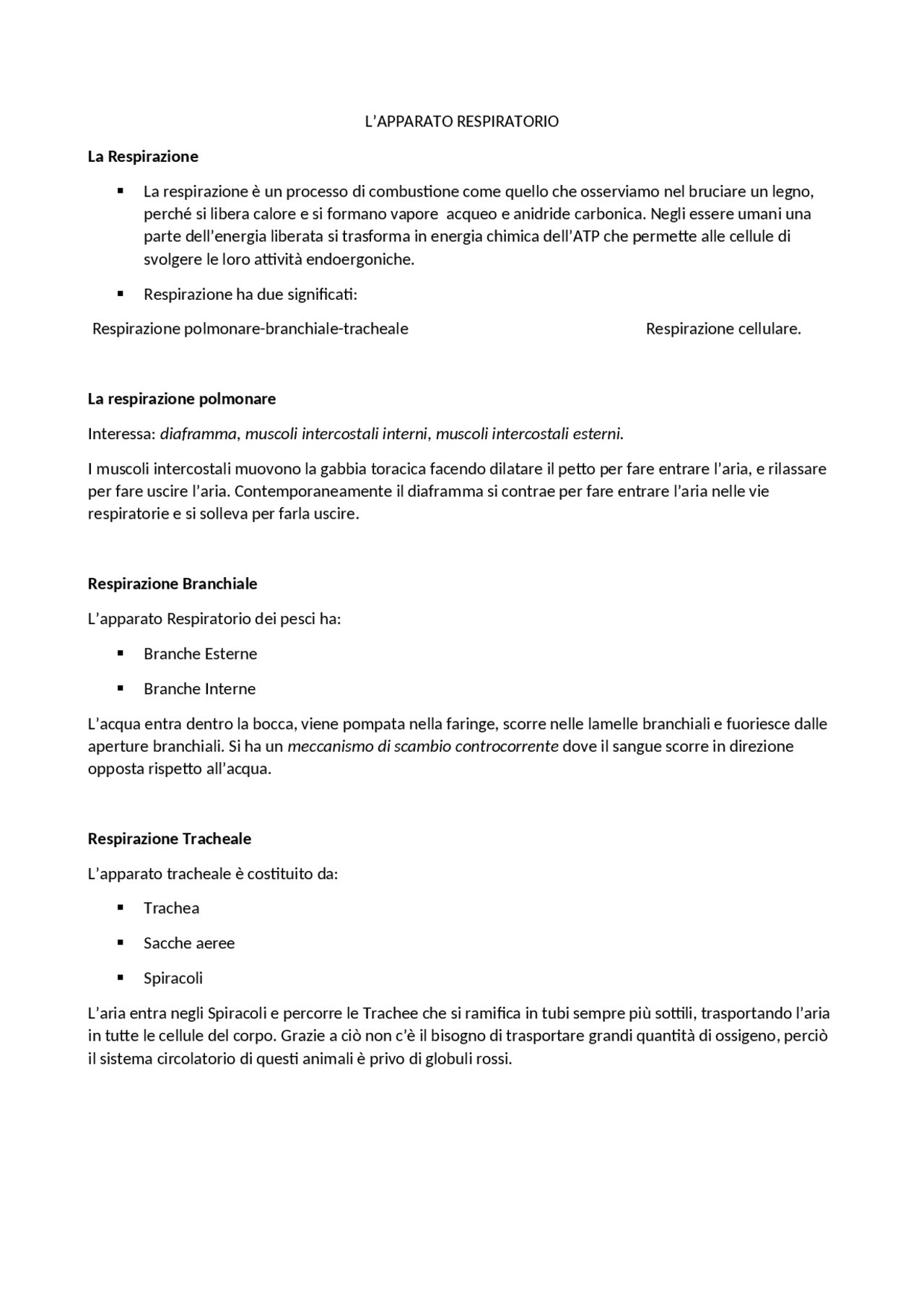 Riassunti Apparato Respiratorio Docsity