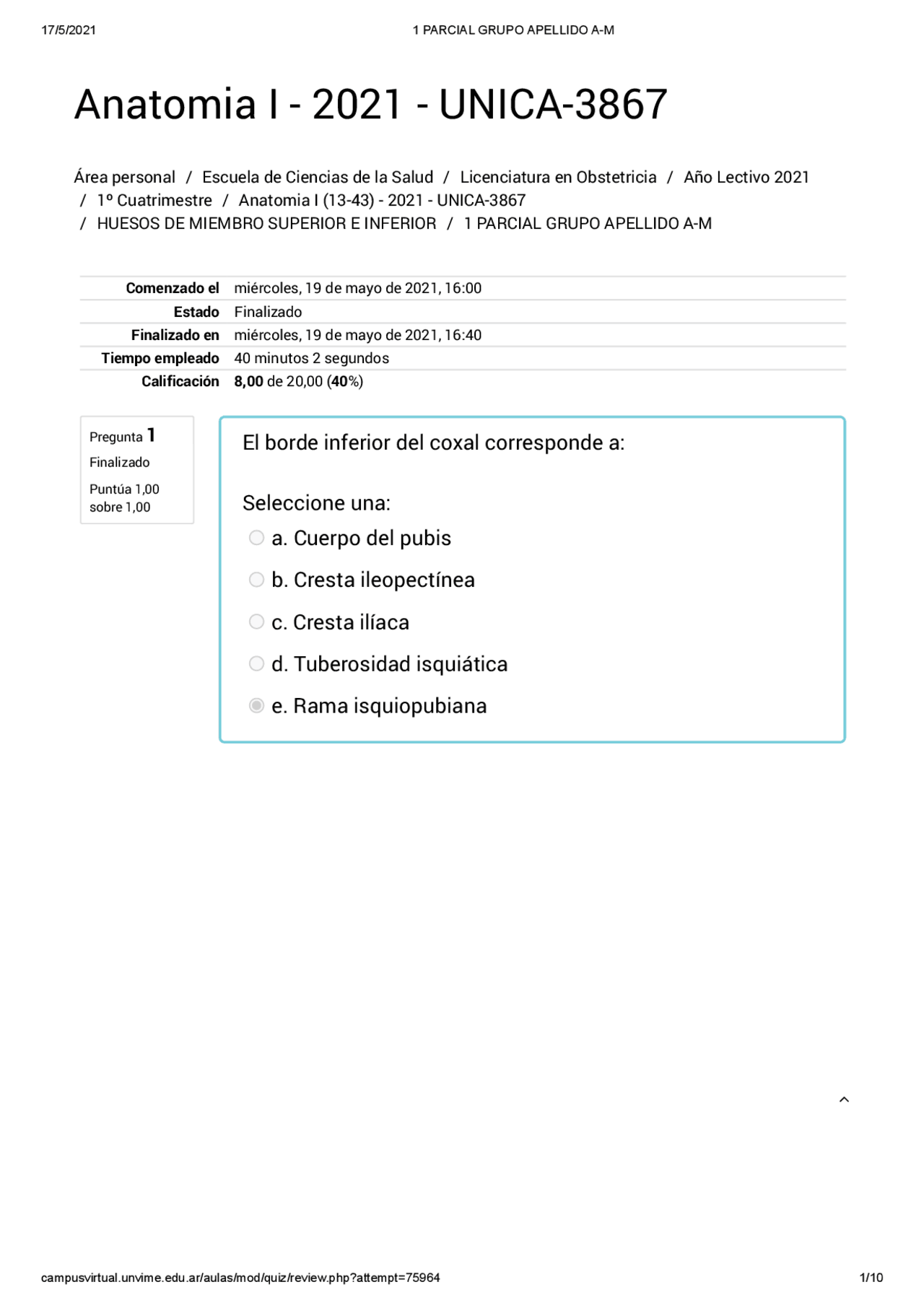 Examen Anato Con Respuestas Docsity