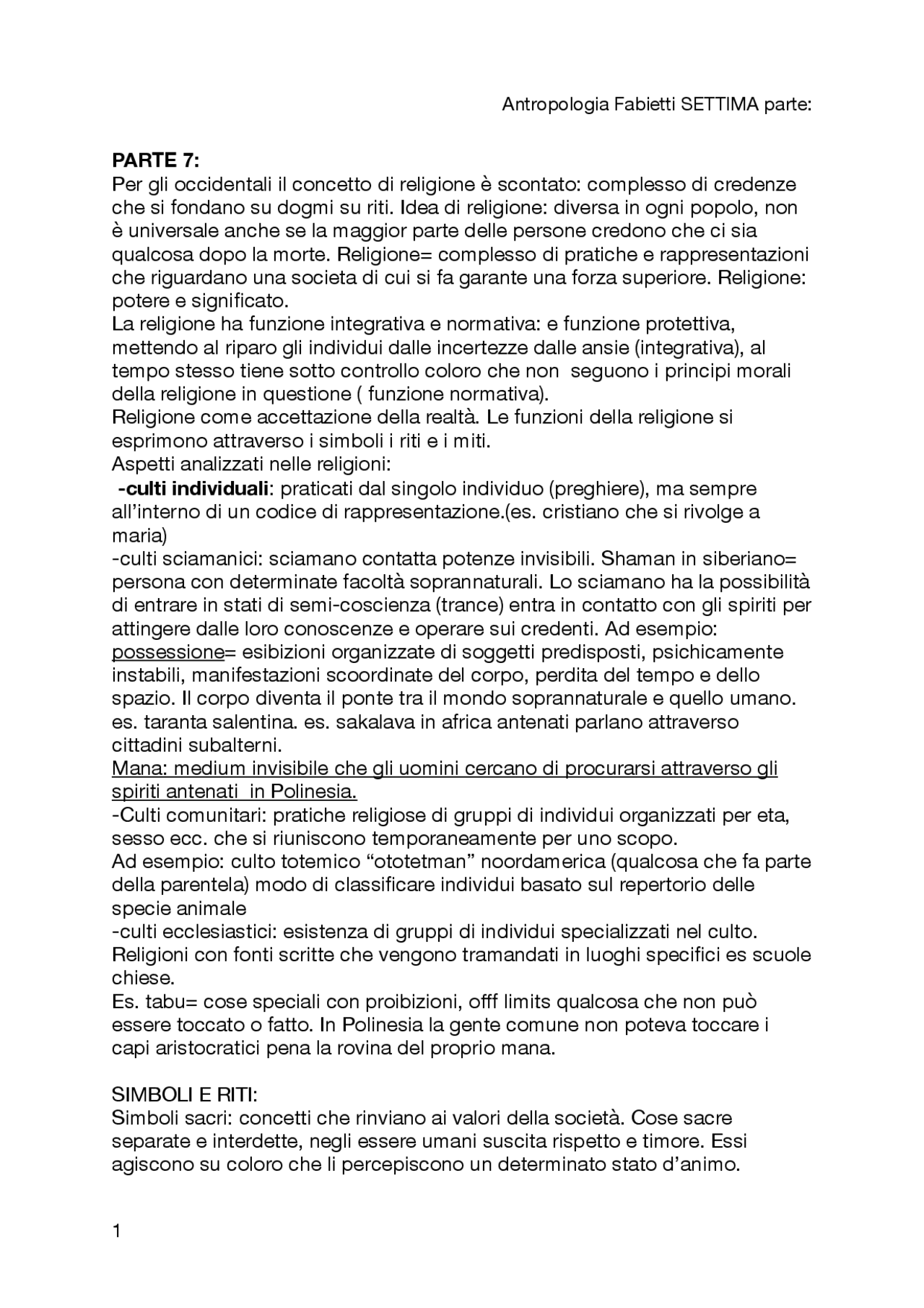 Riassunto Settima Parte Manuale Fabietti Docsity