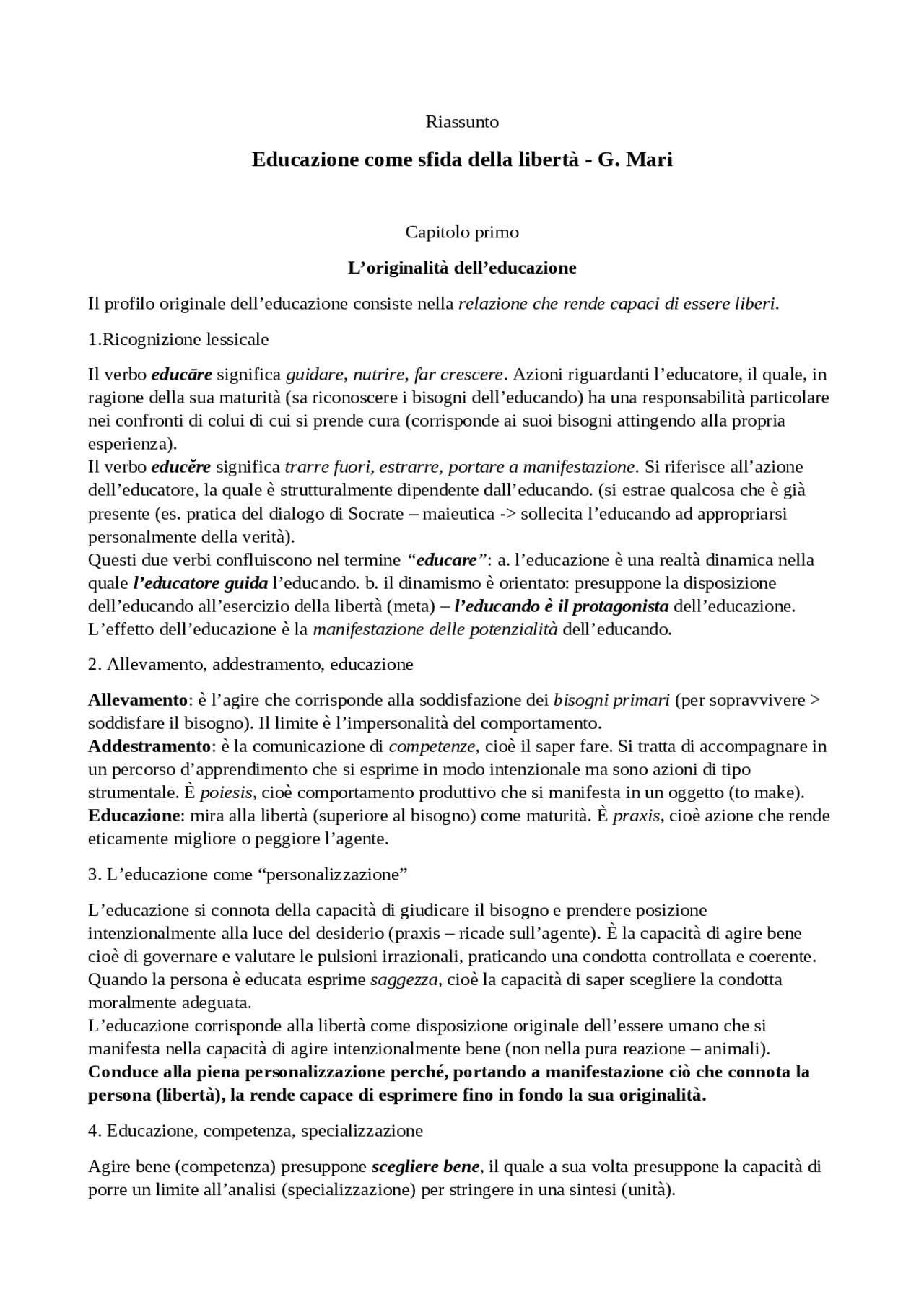 Educazione Come Sfida Della Libertà Giuseppe Mari Docsity