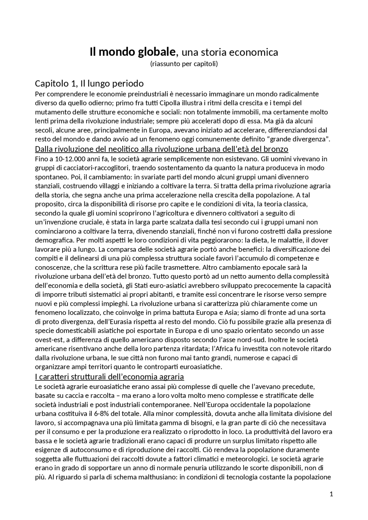 Il mondo globale, riassunti - Docsity