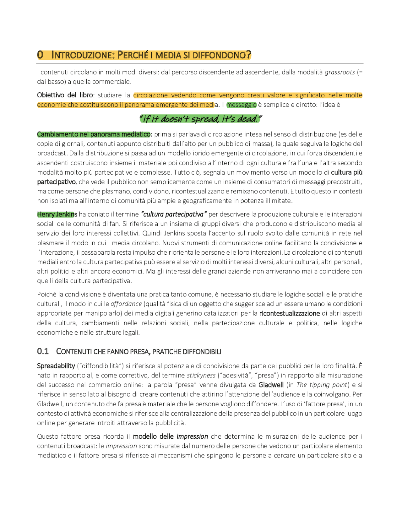 Riassunto Spreadable Media Docsity