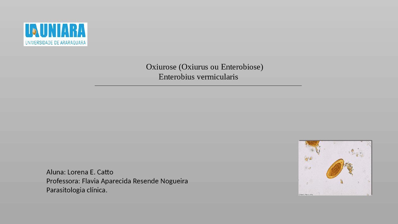 Resumo de enterobiose - Docsity