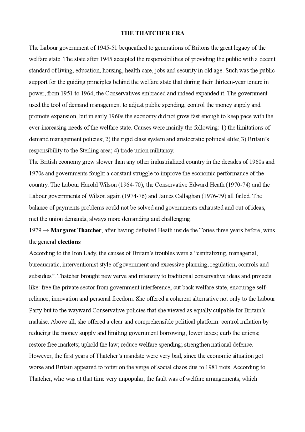 Rule, Britannia: The Thatcher Era - Docsity