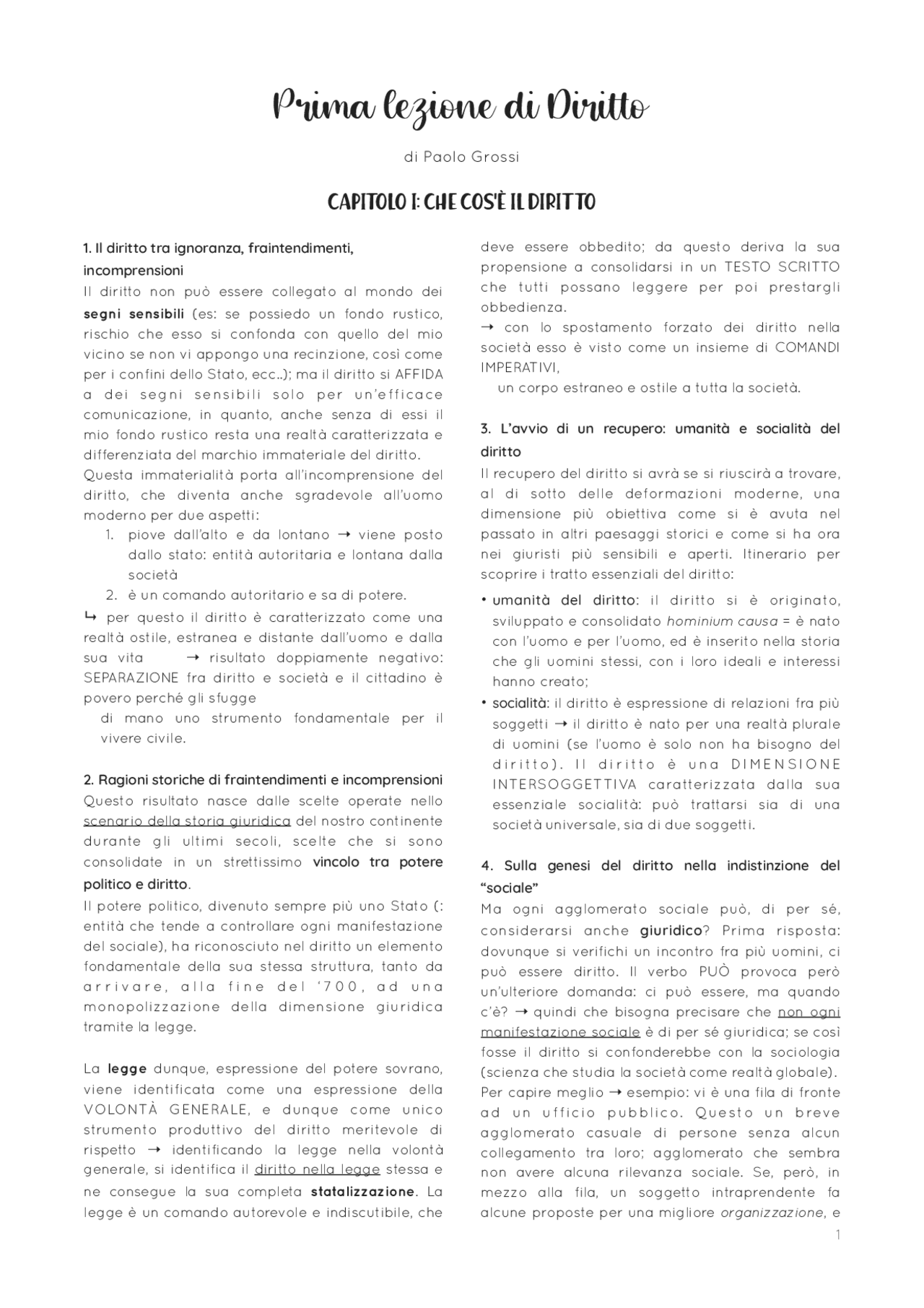Prima Lezione di Diritto Paolo Grossi - Docsity