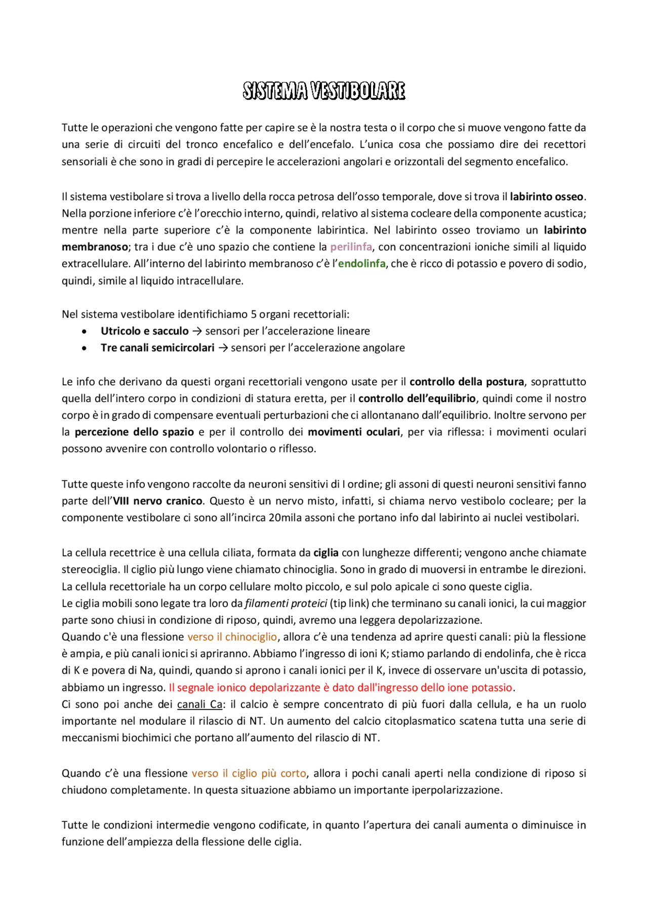 Sistema vestibolare e il suo ruolo nel controllo della postura, dell ...