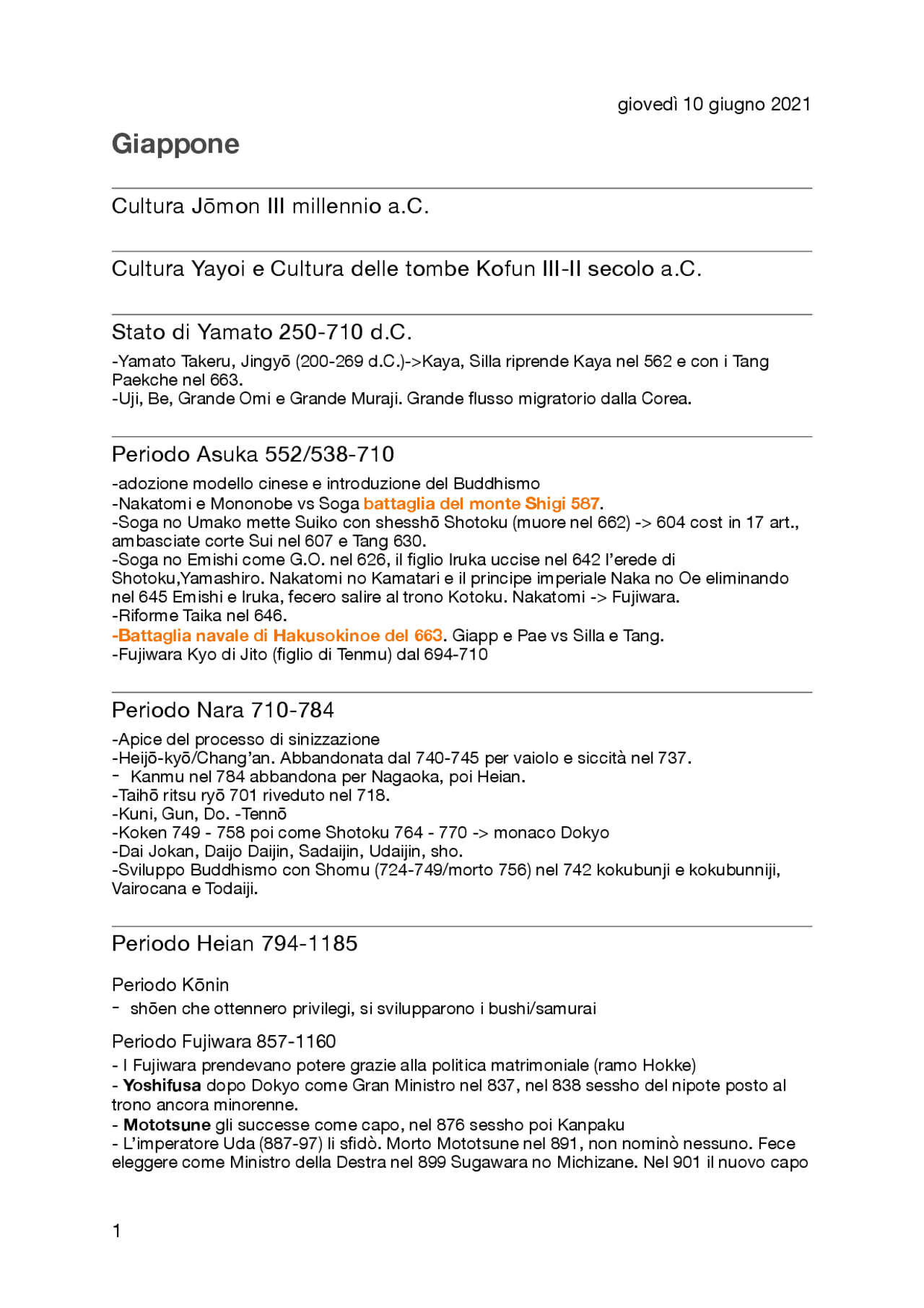 Scheda Riassuntiva Parte Giappone Docsity